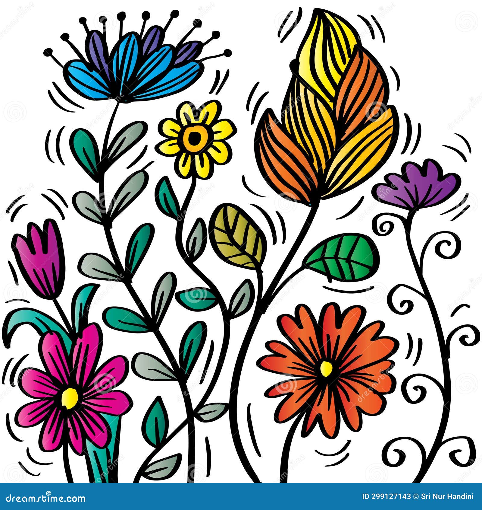 Floral Doodle Background. Hand-drawn Vector Illustration Stock ...
