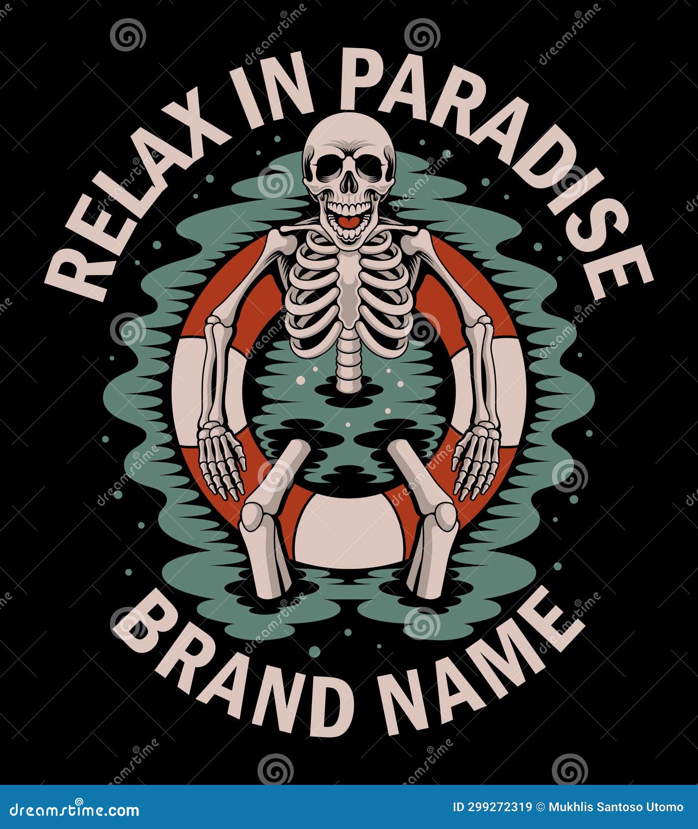 Vector Illustration of a Skull Relaxing on a Buoy. for T-shirts ...