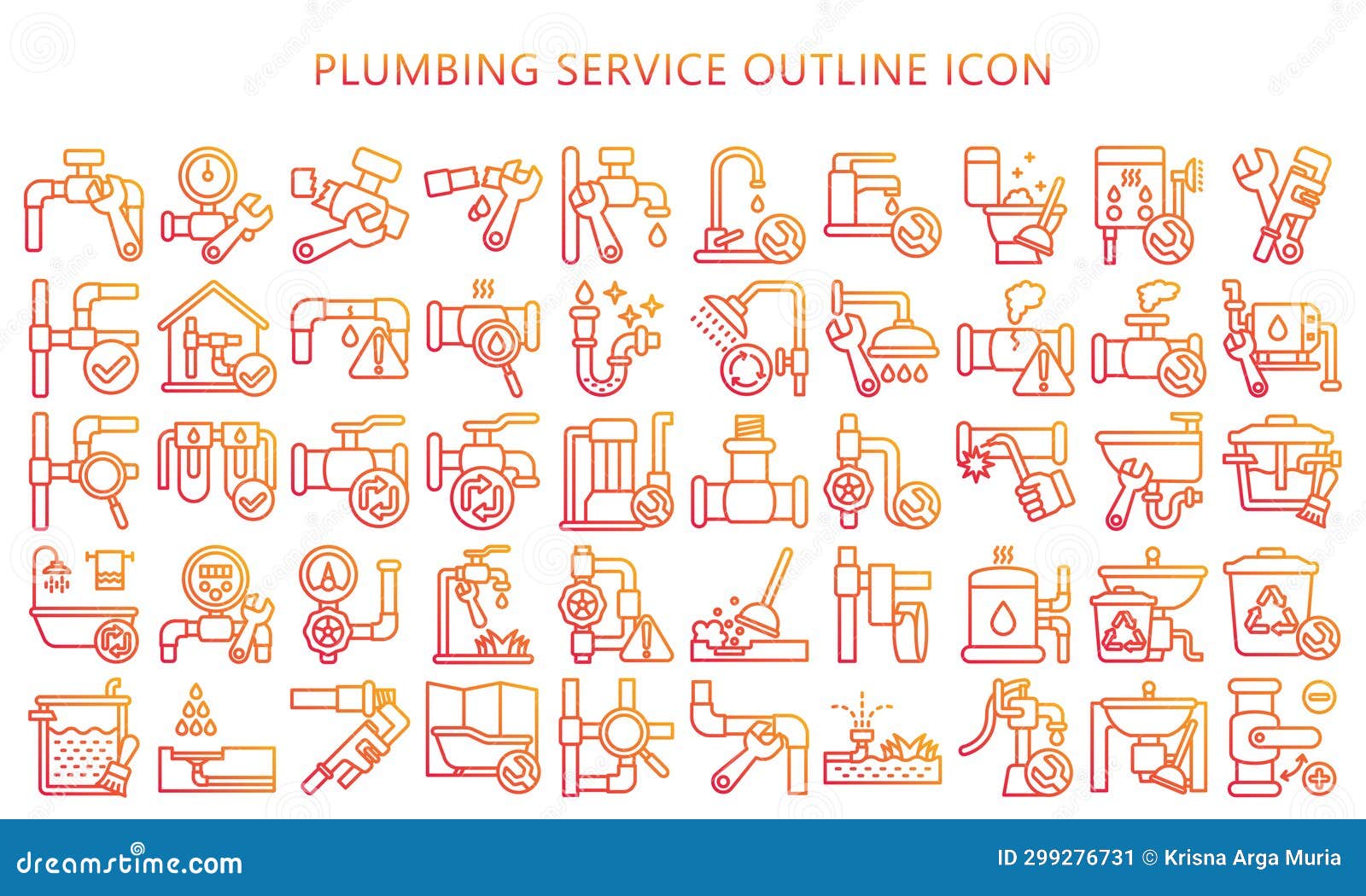 Plumbing Service Gradient Outline Icons Pack Stock Illustration - Illustration of equipment ...