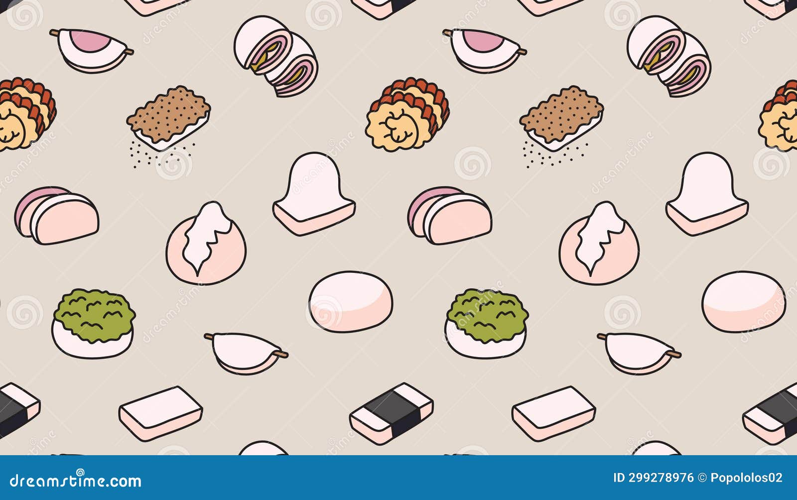 Seamless Pattern of Traditional Japanese Food, Mochi. Stock Vector ...