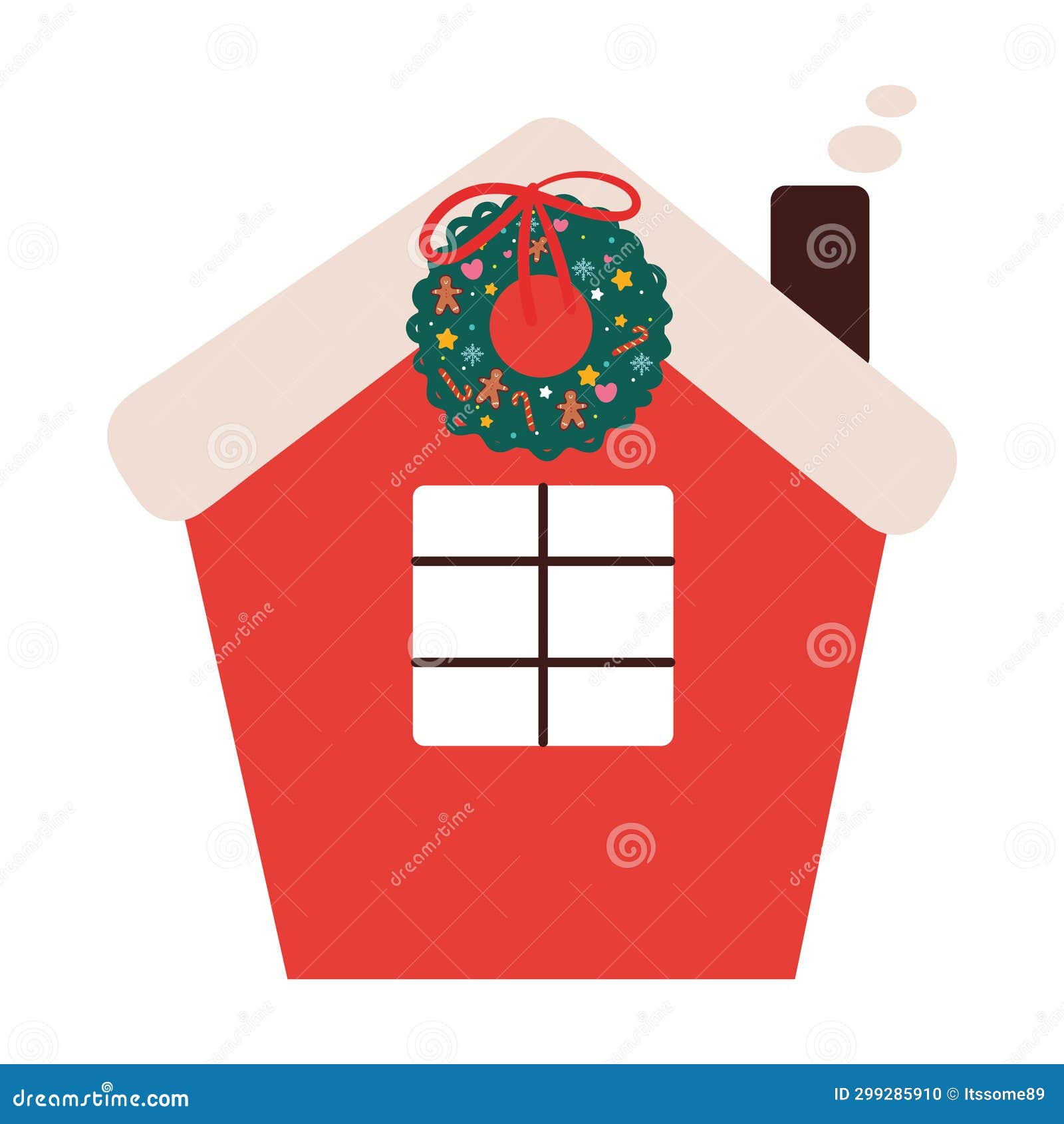 Hand Drawing Cartoon Home with Christmas Decoration Stock Illustration ...
