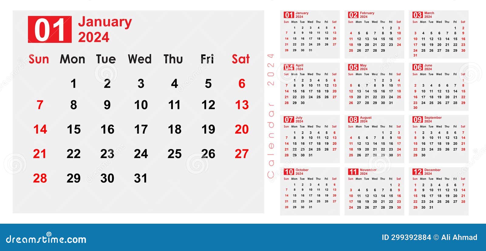 2024 Calendar Design Date Panel Stock Illustration - Illustration of ...