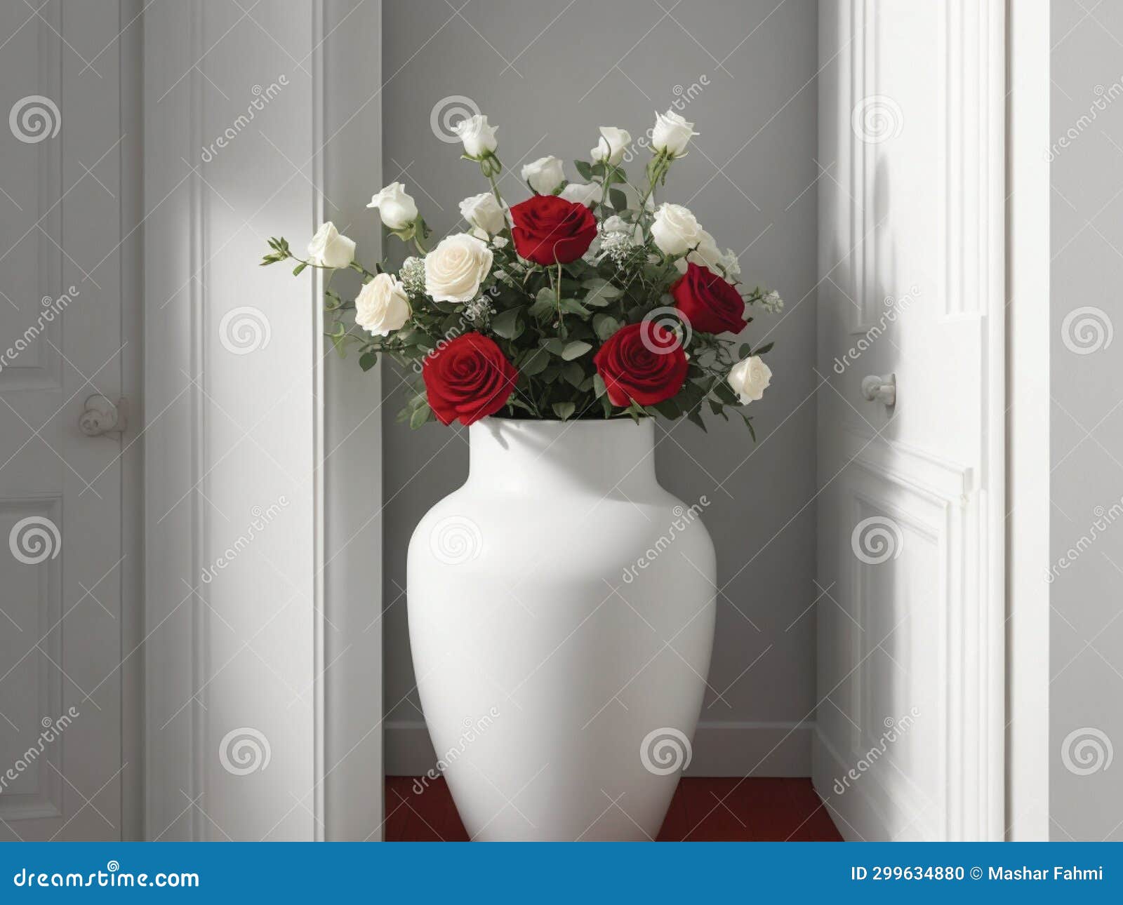 Red and White Roses in a Large Beautiful Pot Stock Photo - Image of ...