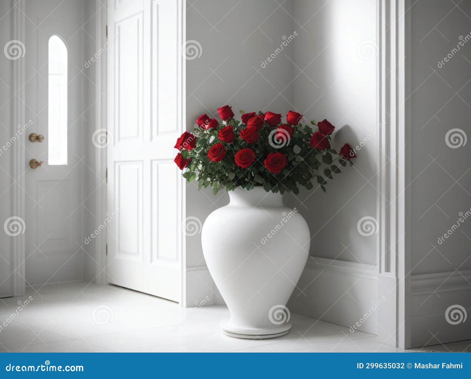 Red Roses in Pots, Decorating the Corner of the Beautiful Room Stock ...