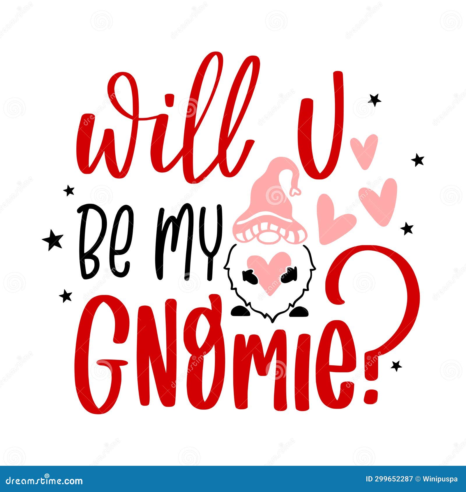 Valentine Gnome Lettering Quotes and Phrases Stock Illustration ...