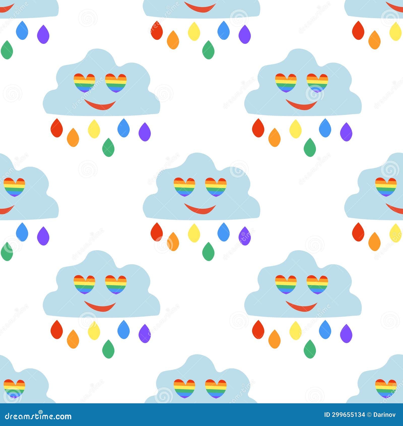 Seamless Pattern with LGBT Smile Cloud with Drops and Eyes Hearts ...