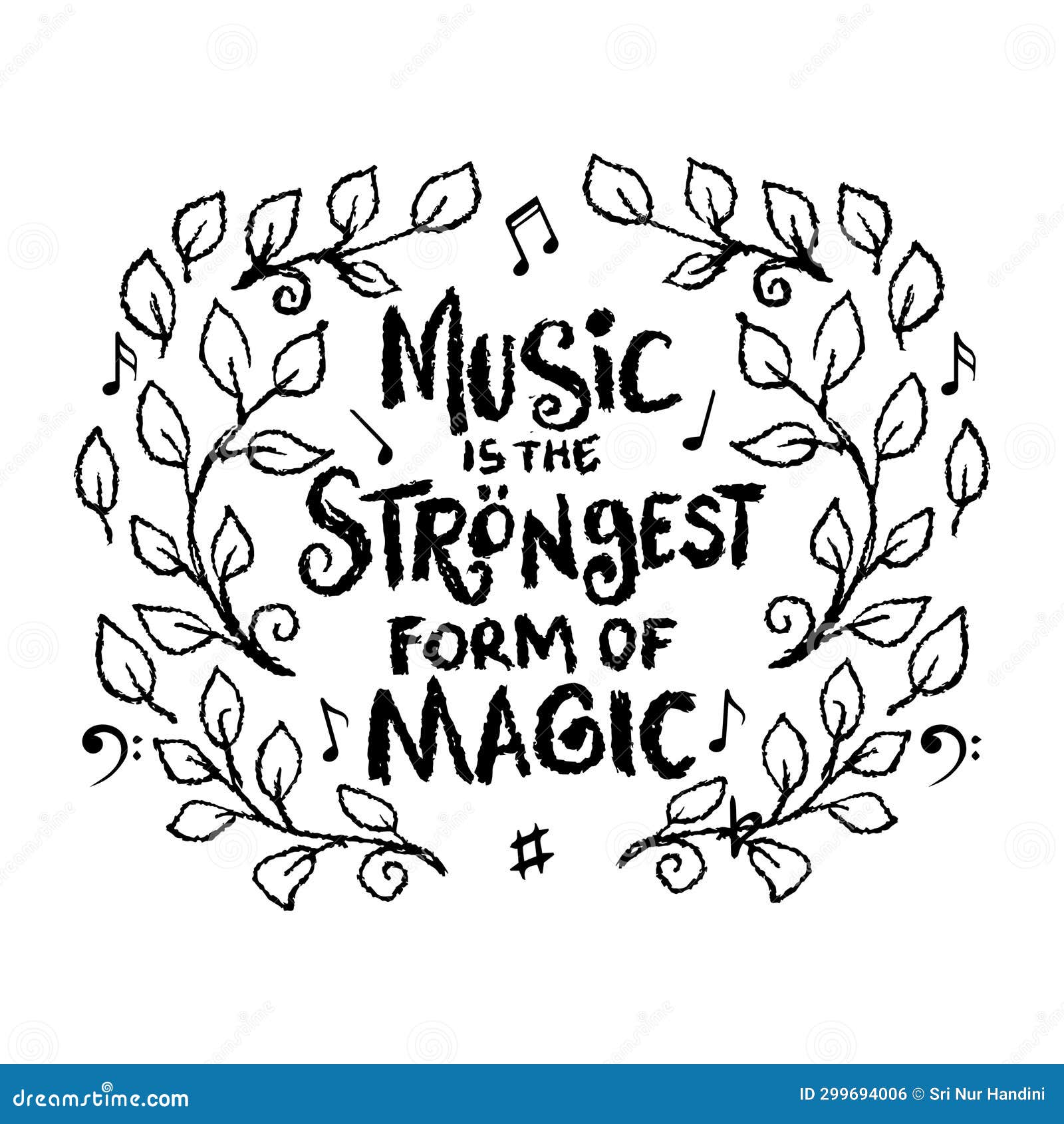 Music Is The Strongest Form Of Magic - Hand Drawn Lettering Quote ...