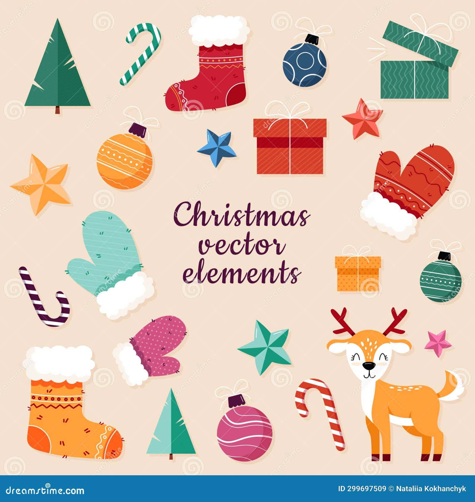 Christmas Theme Vector Elements Cute Illustrations Stock Vector ...