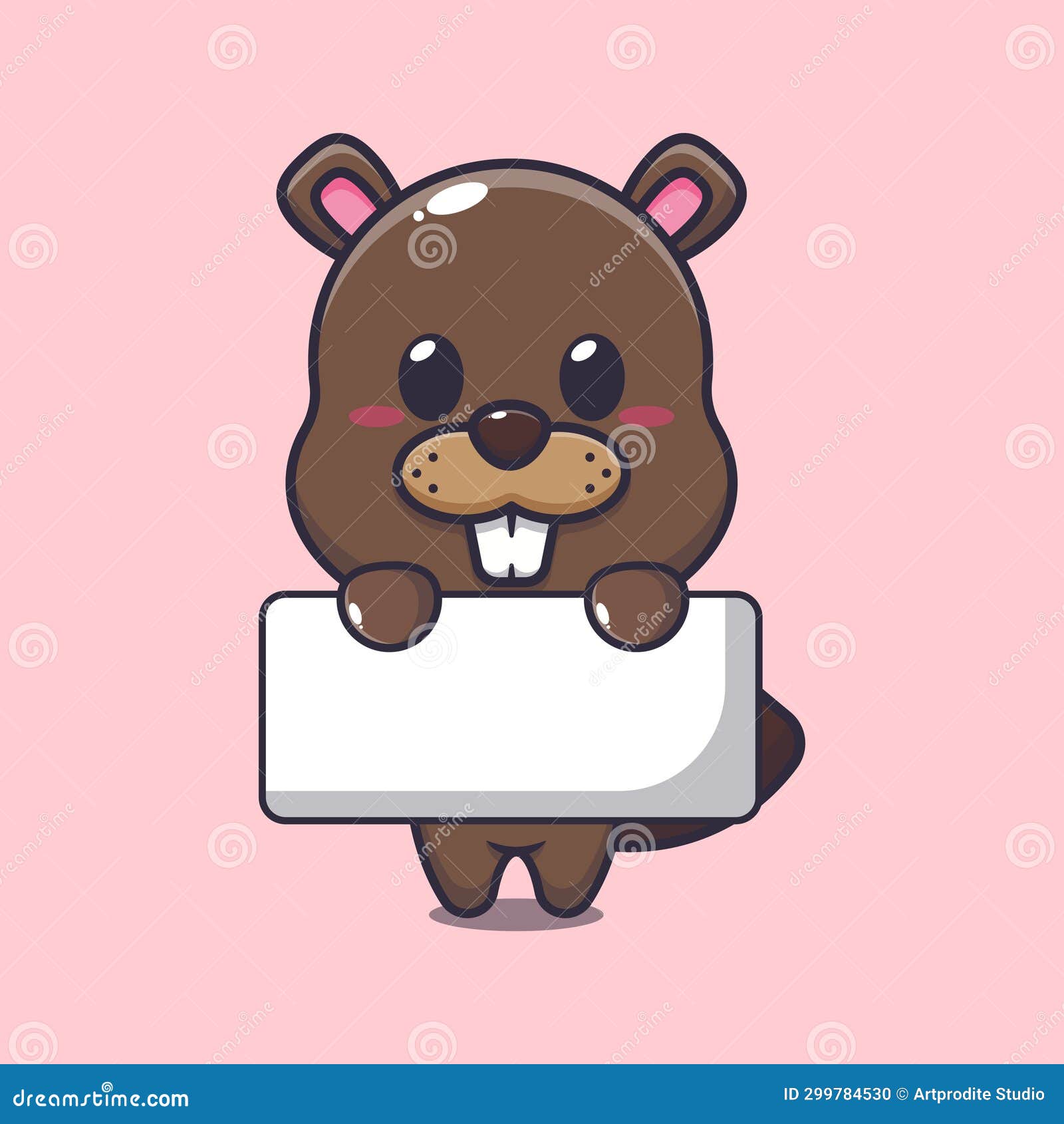 Beaver Holding Greeting Banner Cartoon Vector Illustration. Stock ...