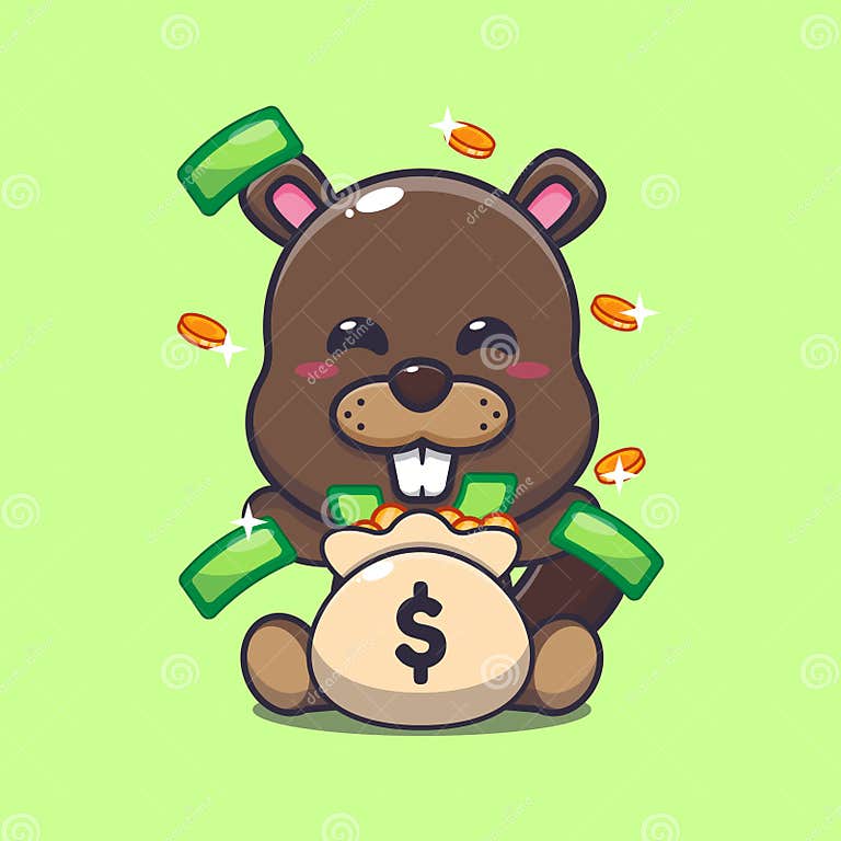 Beaver with Money Bag Cartoon Vector Illustration. Stock Vector ...
