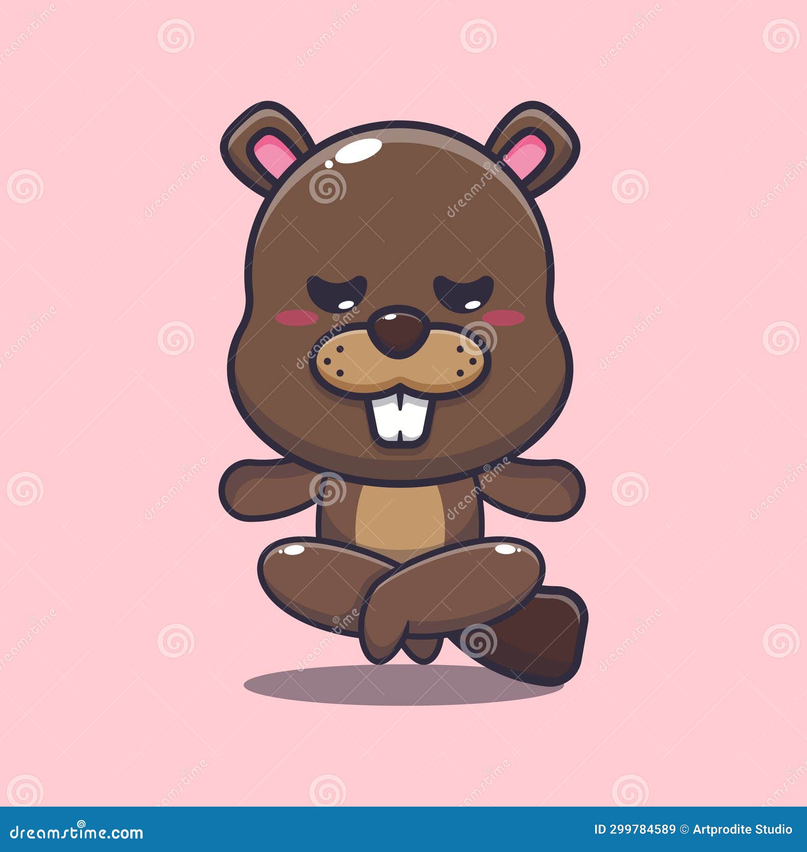 Beaver Doing Meditation Yoga Cartoon Vector Illustration. Stock Vector ...