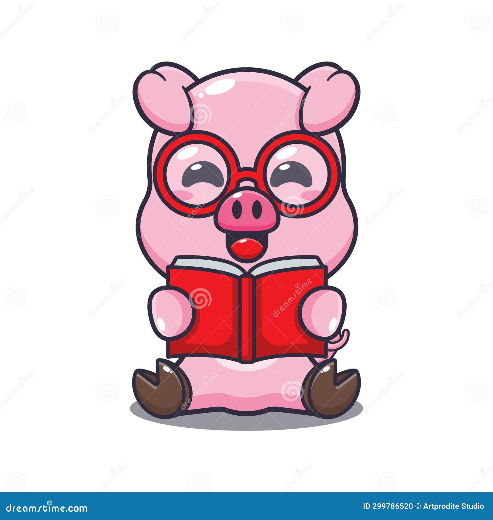 Cute Pig Reading a Book Cartoon Vector Illustration. Stock Vector ...