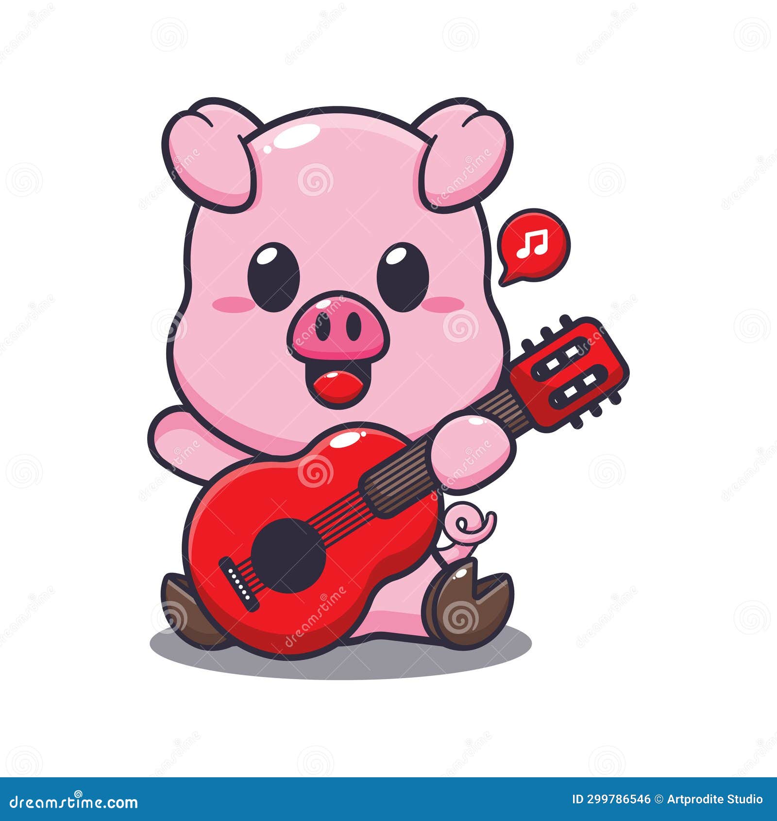 Cute Pig Playing Guitar Cartoon Vector Illustration. Stock Vector ...