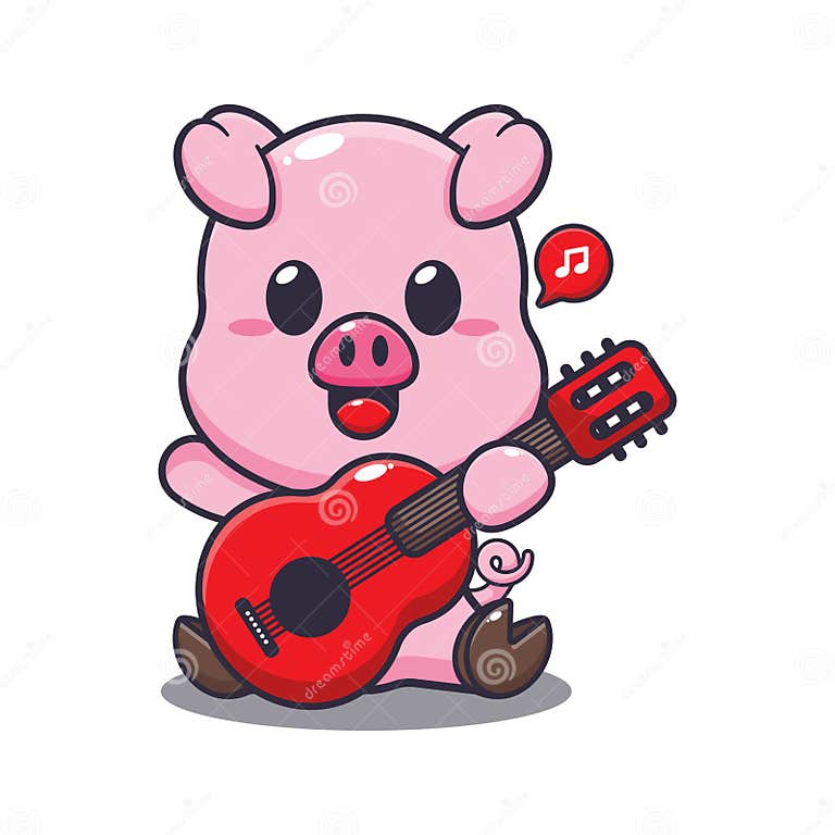 Cute Pig Playing Guitar Cartoon Vector Illustration. Stock Vector ...