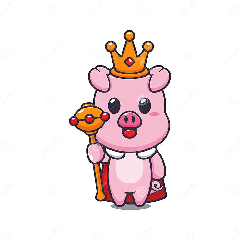 Cute King Pig Cartoon Vector Illustration. Stock Vector - Illustration ...