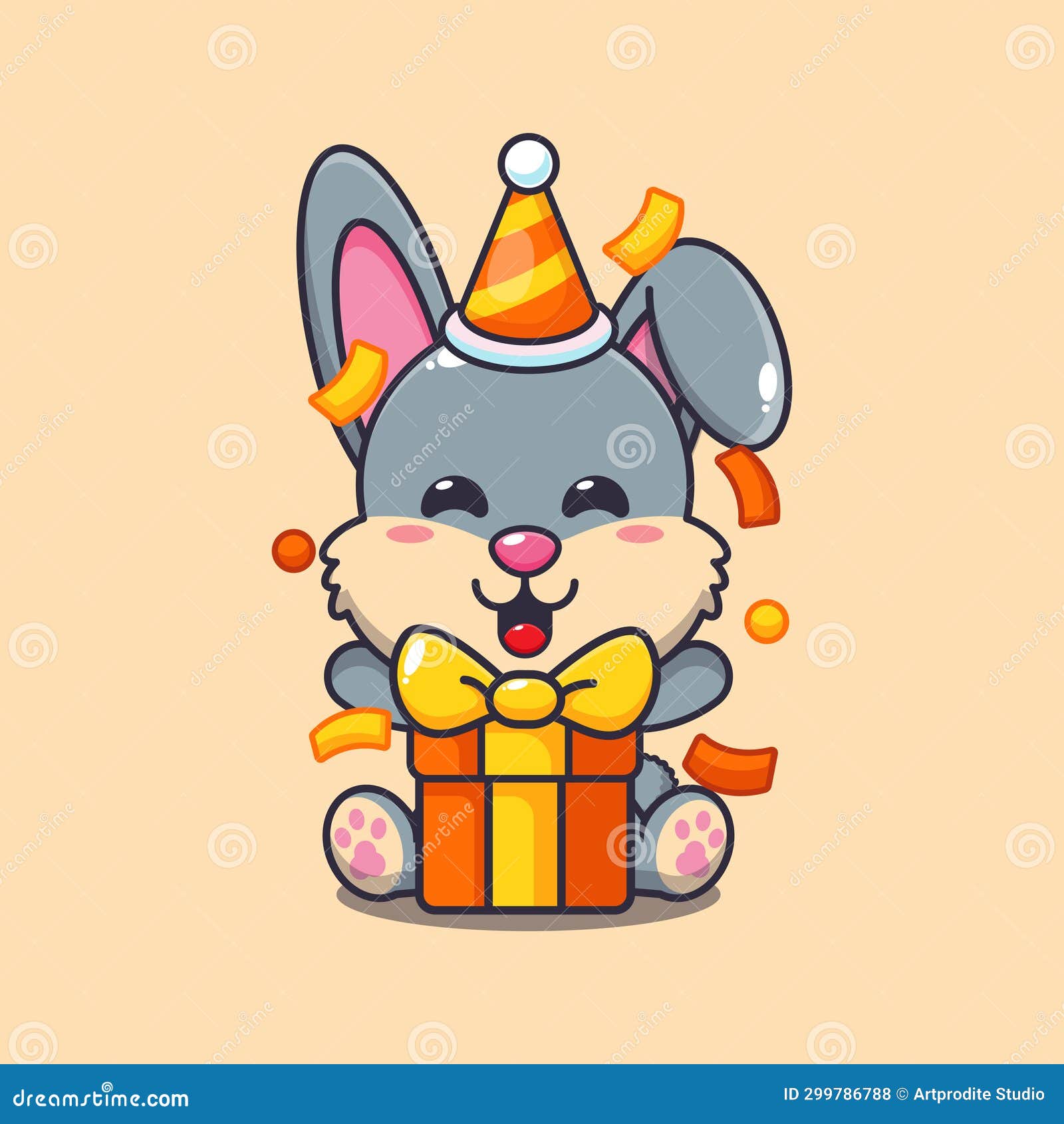 Cute Rabbit in Birthday Party Cartoon Vector Illustration. Stock Vector ...