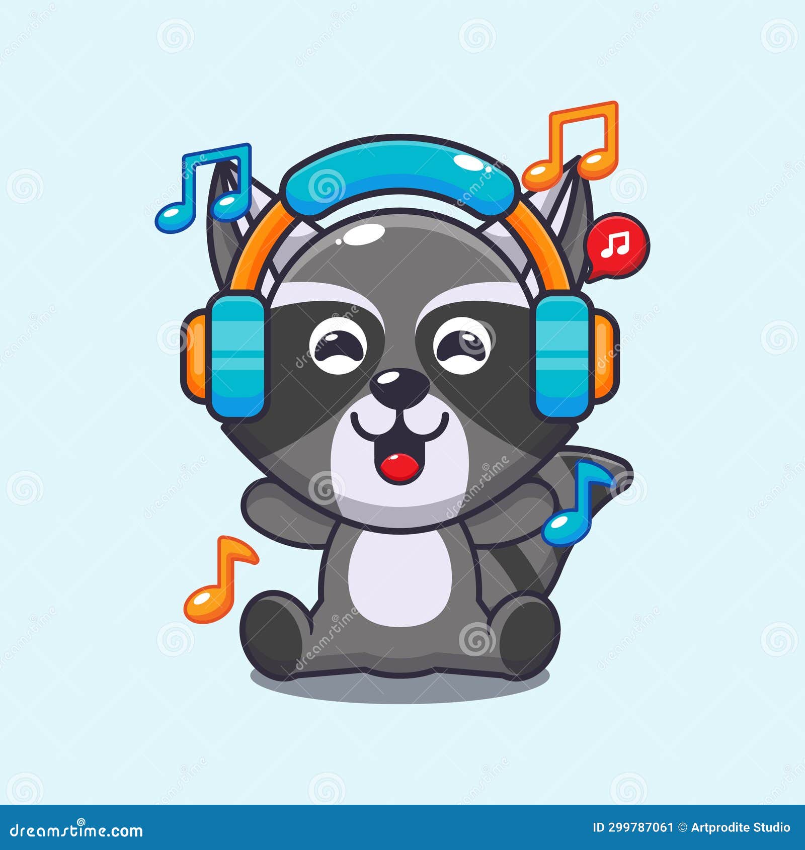 Raccoon Listening Music with Headphone Cartoon Vector Illustration ...