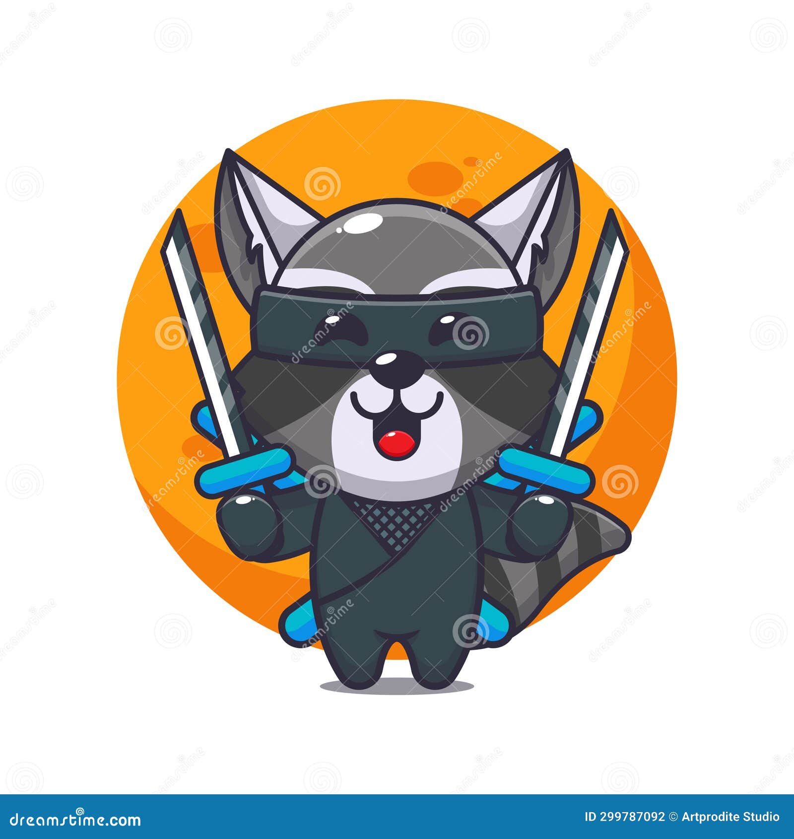 Ninja Raccoon Cartoon Vector Illustration. Stock Vector - Illustration ...