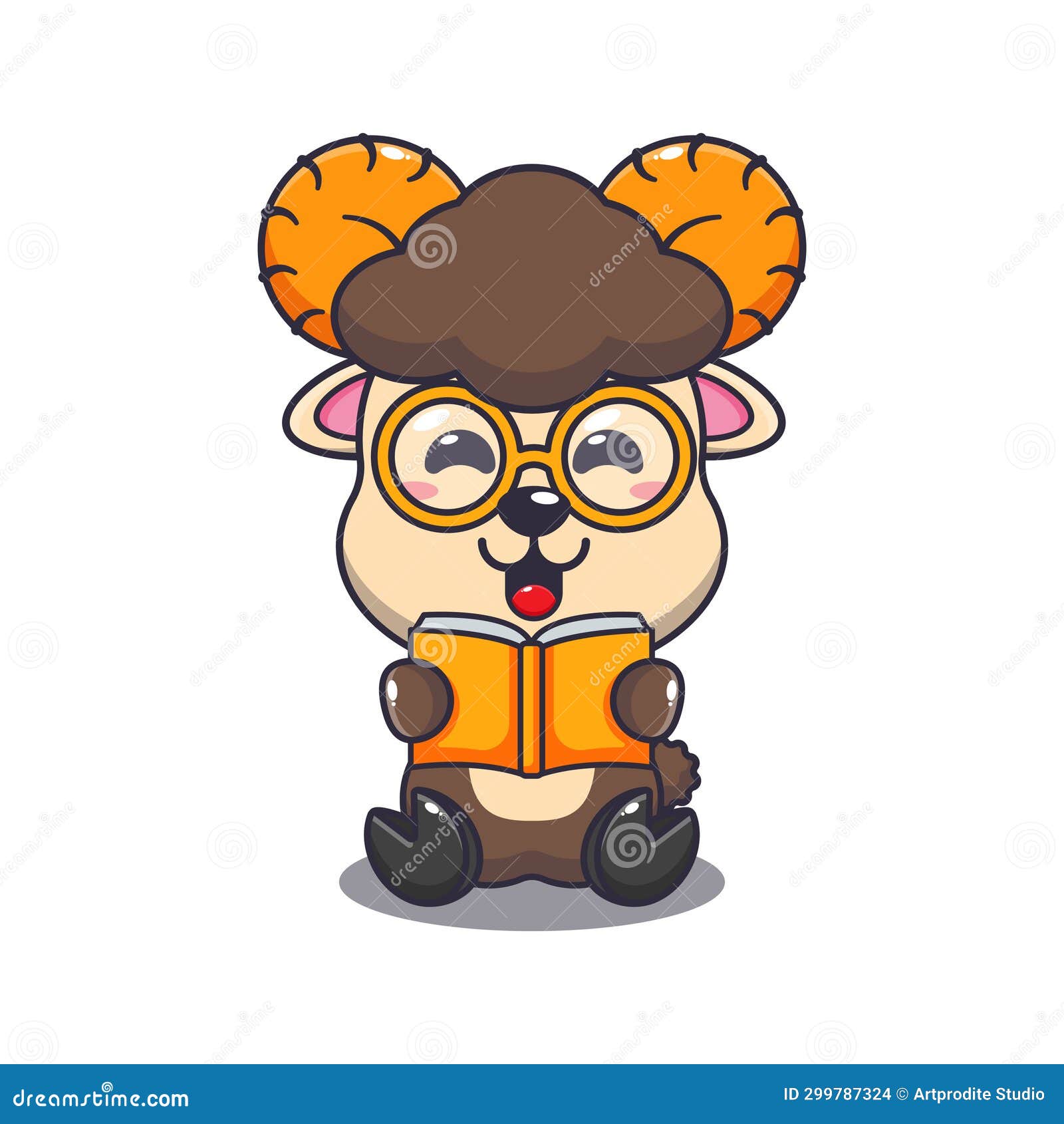 Cute Ram Sheep Reading a Book Cartoon Vector Illustration. Stock Vector ...