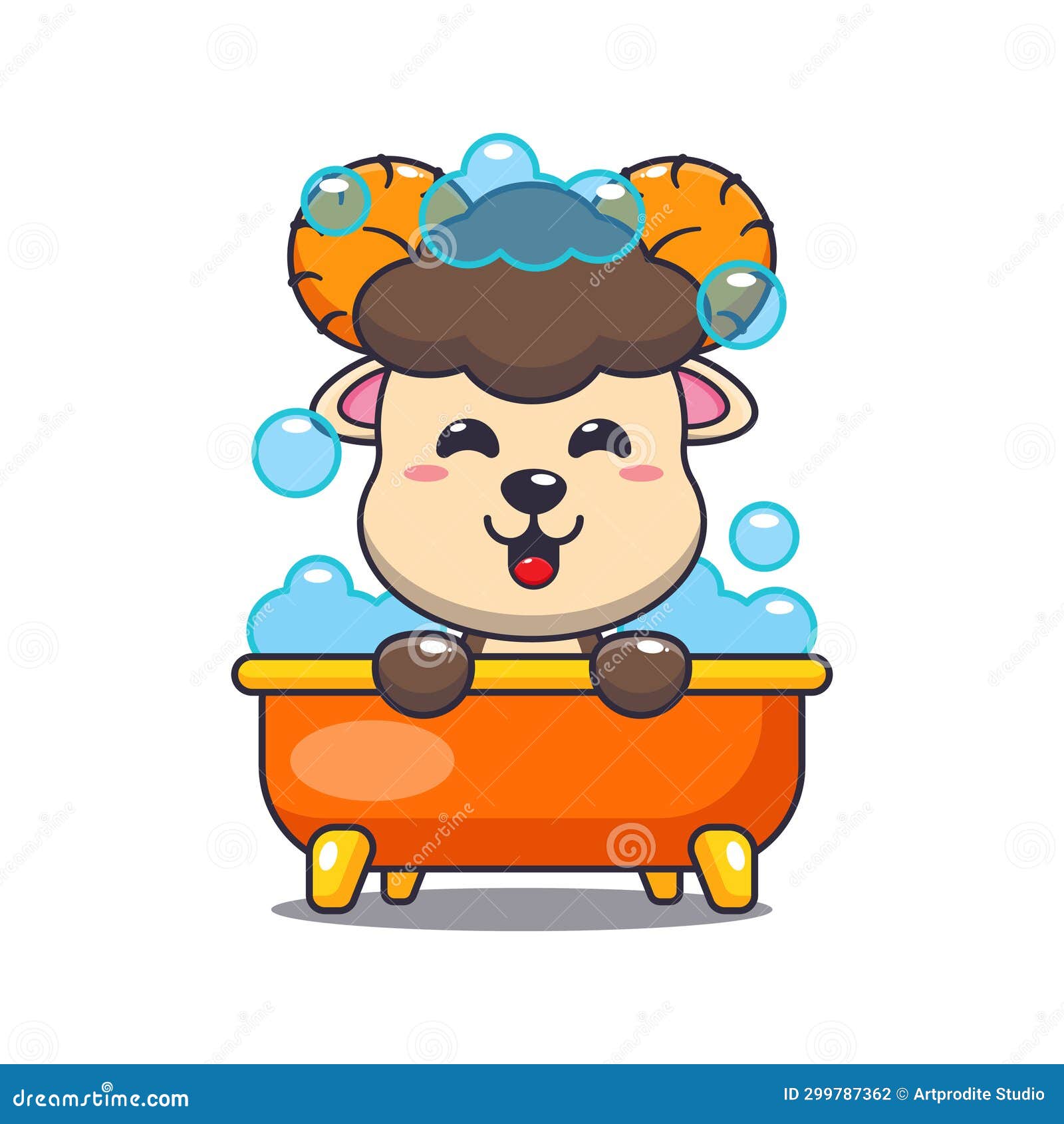 Cute Ram Sheep Taking Bubble Bath in Bathtub Cartoon Vector ...