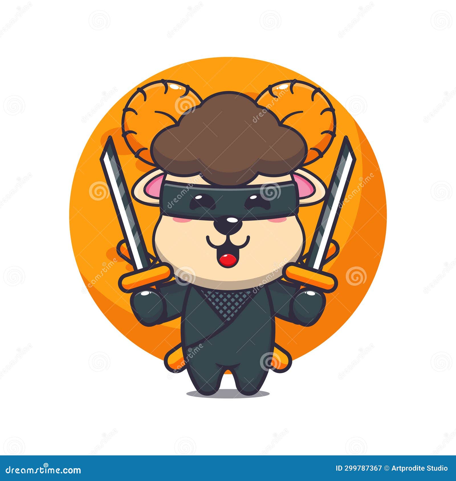 Sheep Samurai Cute Creative Kawaii Cartoon Mascot Logo Stock Photo ...