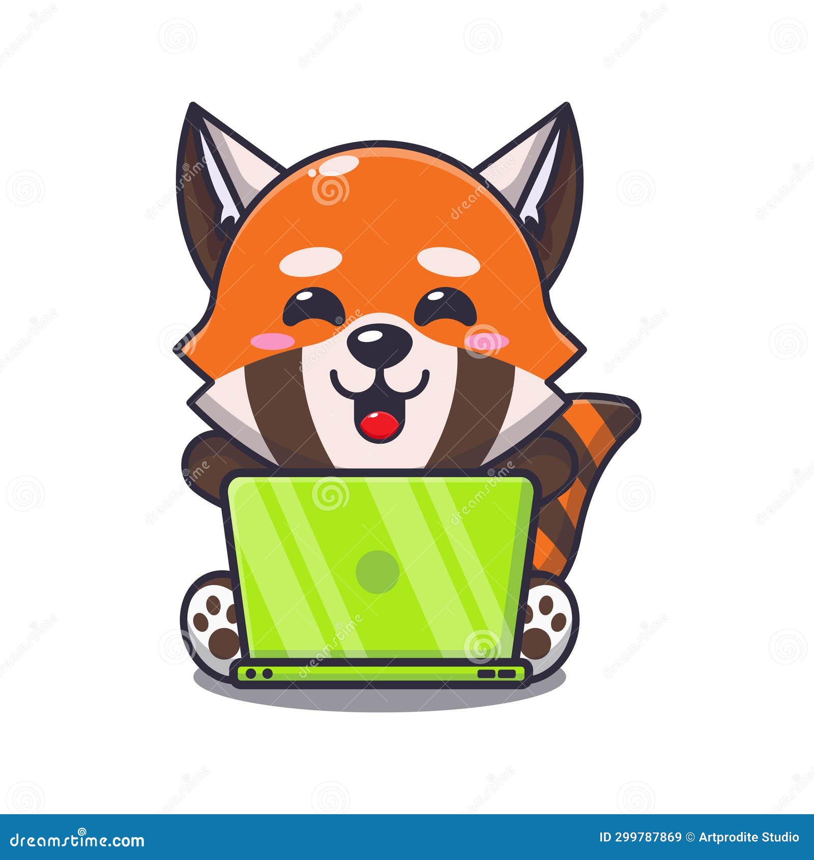 Red Panda with Laptop Cartoon Vector Illustration. Stock Vector ...
