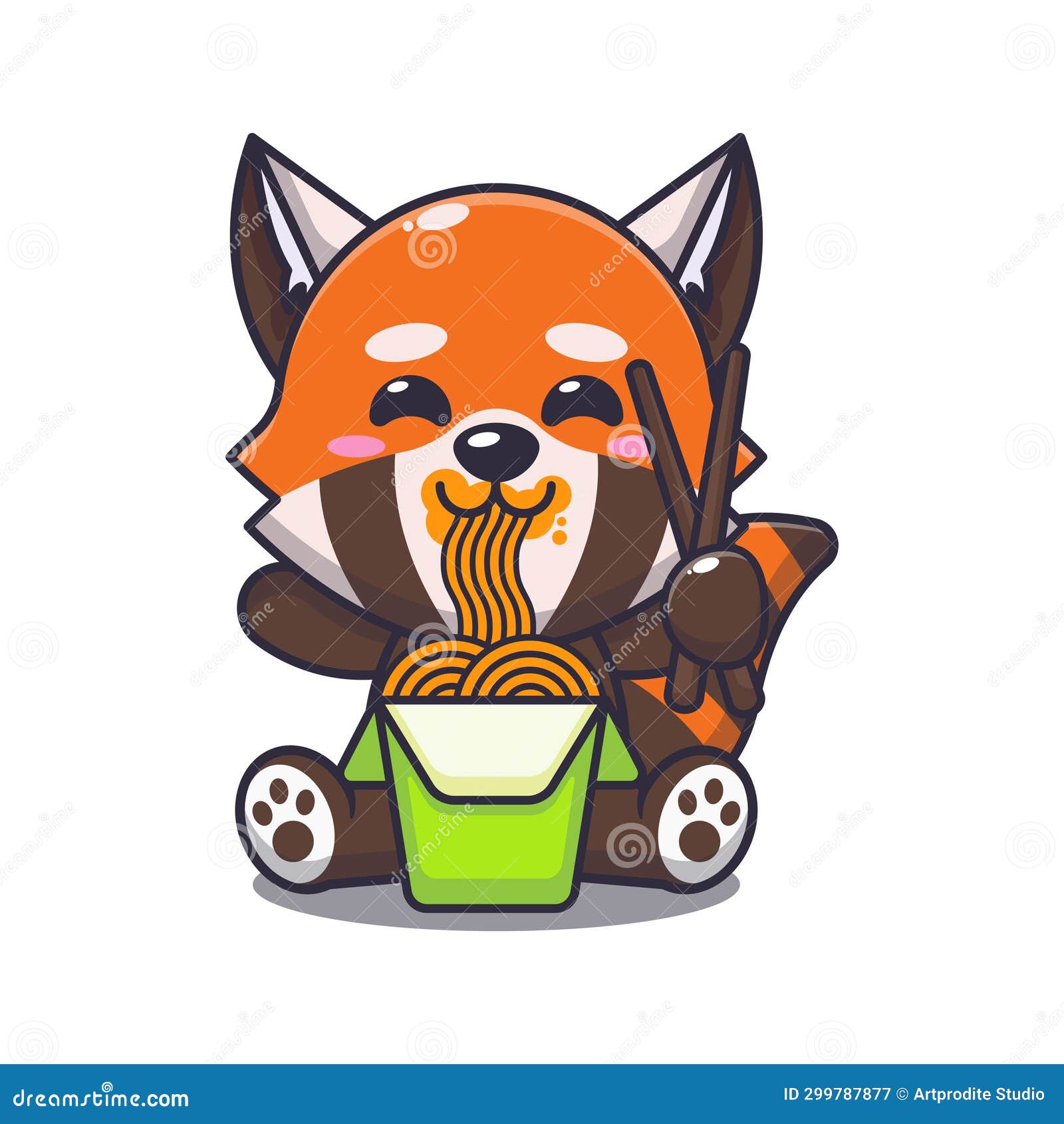 Red Panda Eating Noodle Cartoon Vector Illustration. Stock Vector ...