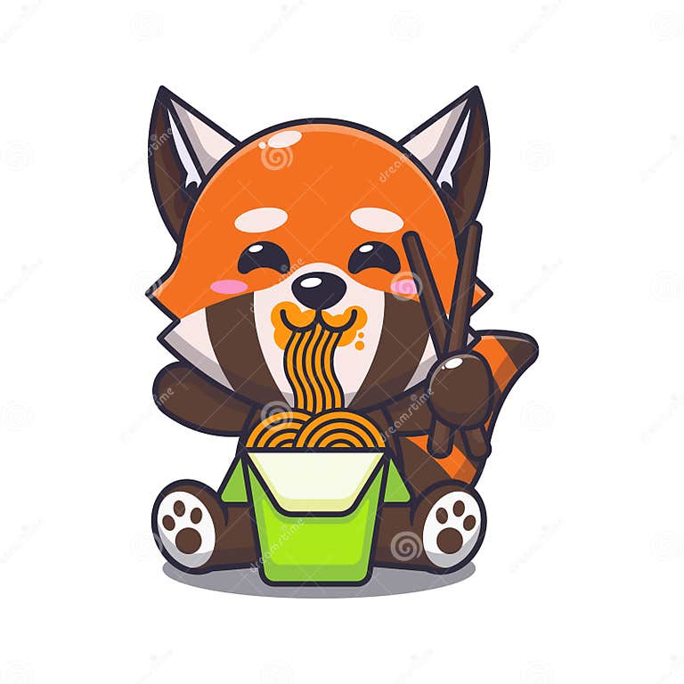Red Panda Eating Noodle Cartoon Vector Illustration. Stock Vector ...