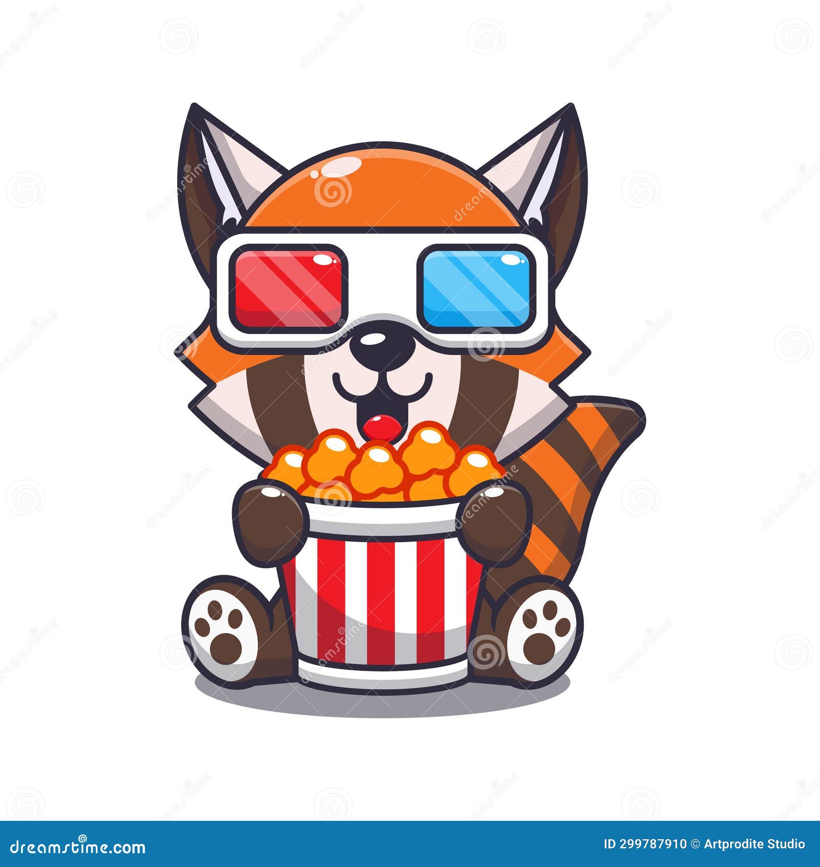 Red Panda Eating Popcorn and Watch 3d Movie Cartoon Vector Illustration ...
