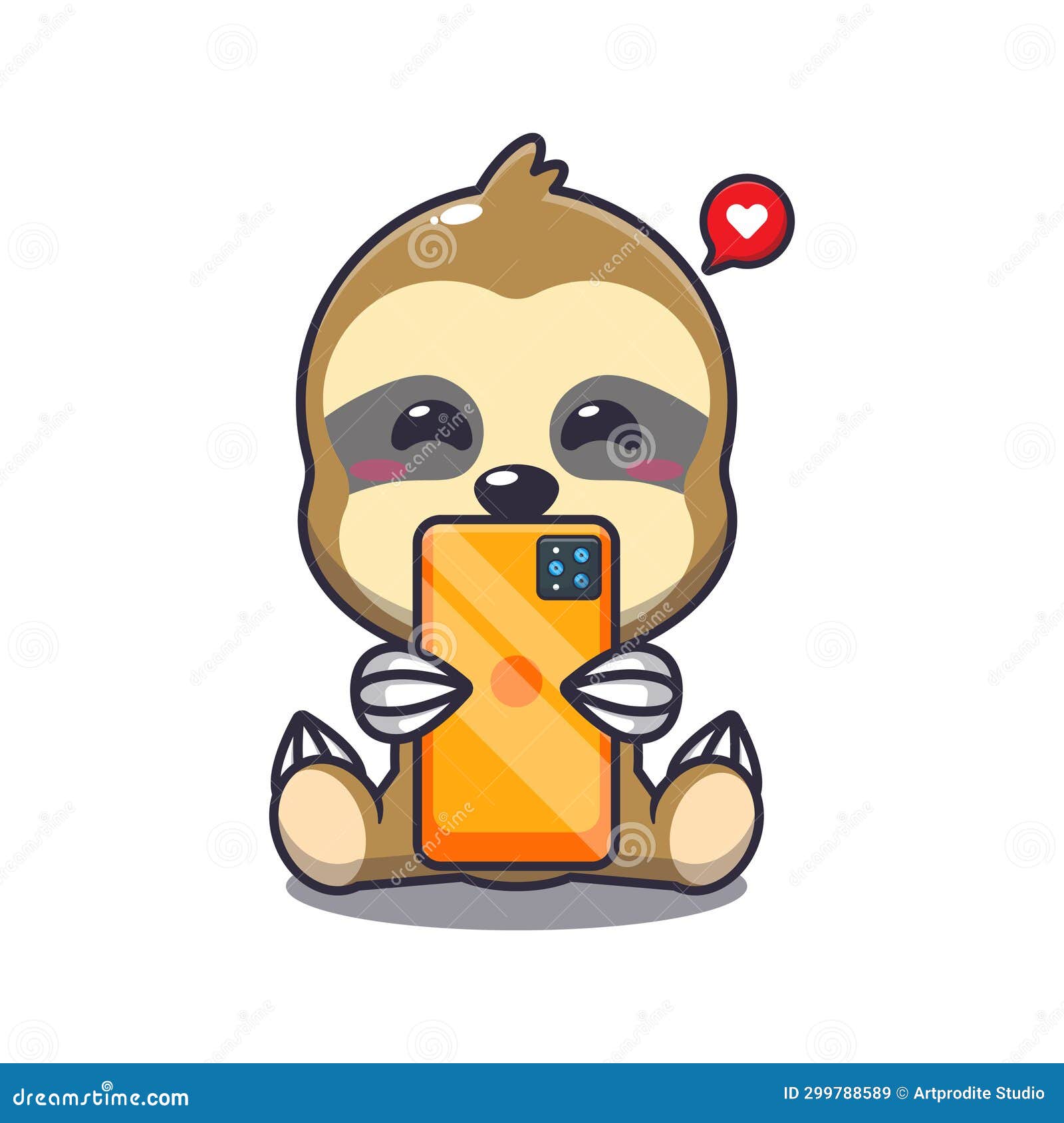 Cute Sloth with Phone Cartoon Vector Illustration. Stock Vector ...