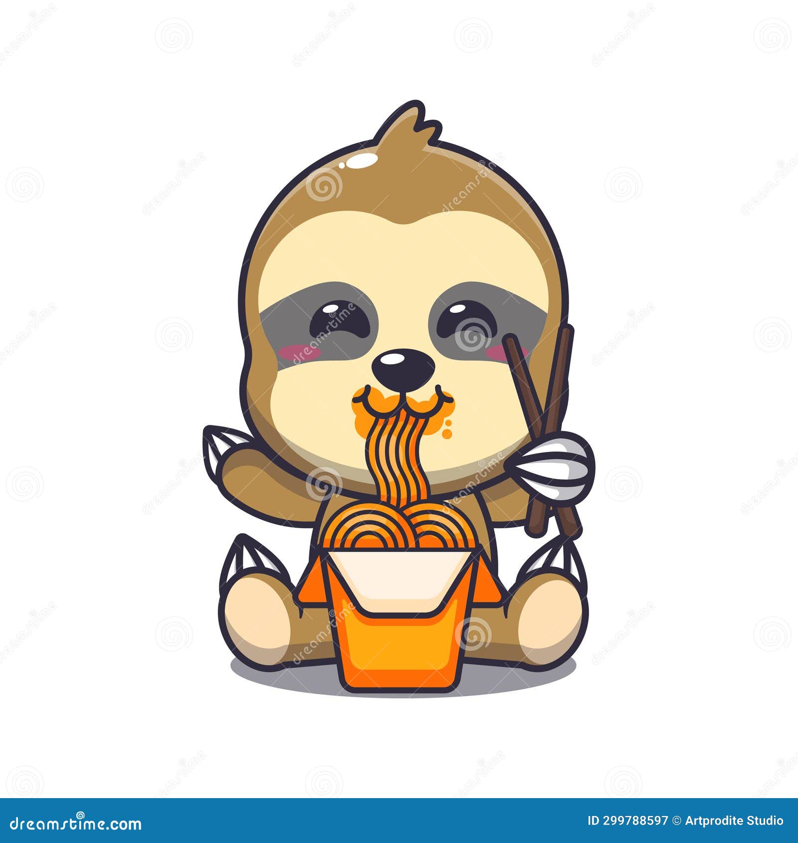 Cute Sloth Eating Noodle Cartoon Vector Illustration. Stock Vector ...