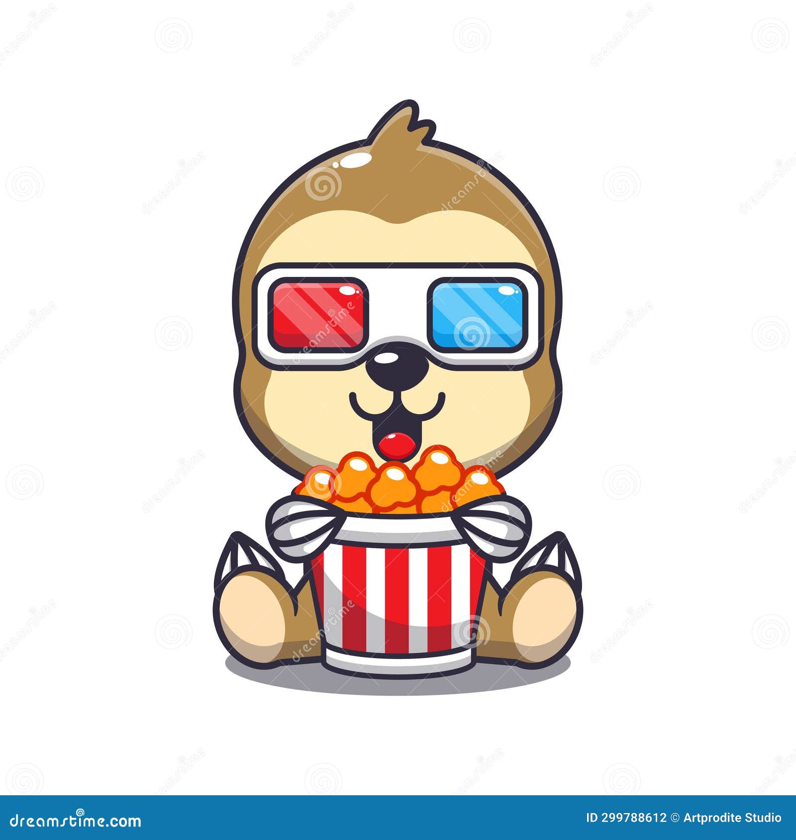 Cute Sloth Eating Popcorn and Watch 3d Movie Cartoon Vector ...