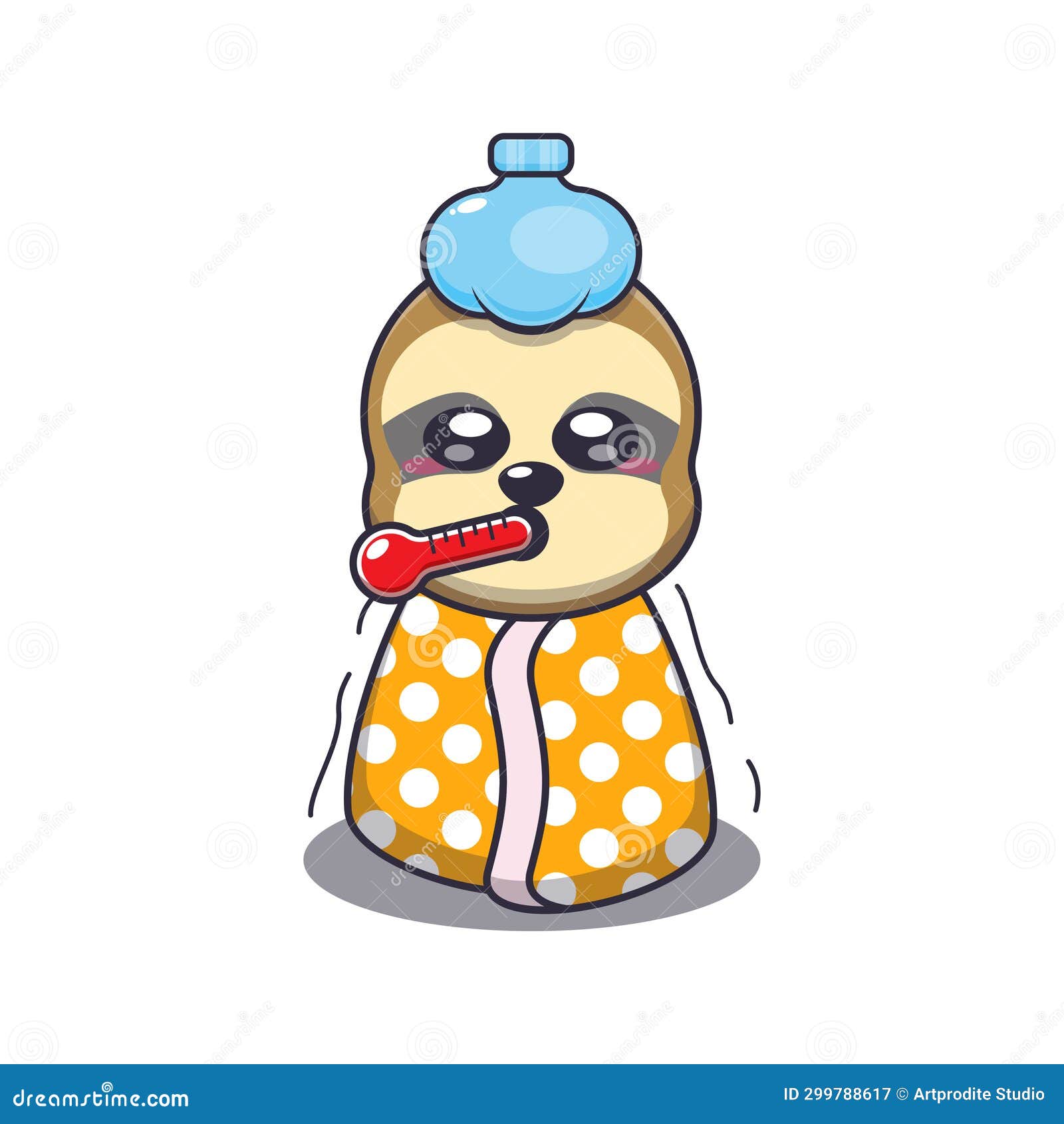 Cute Sloth is Sick Cartoon Vector Illustration. Stock Illustration ...