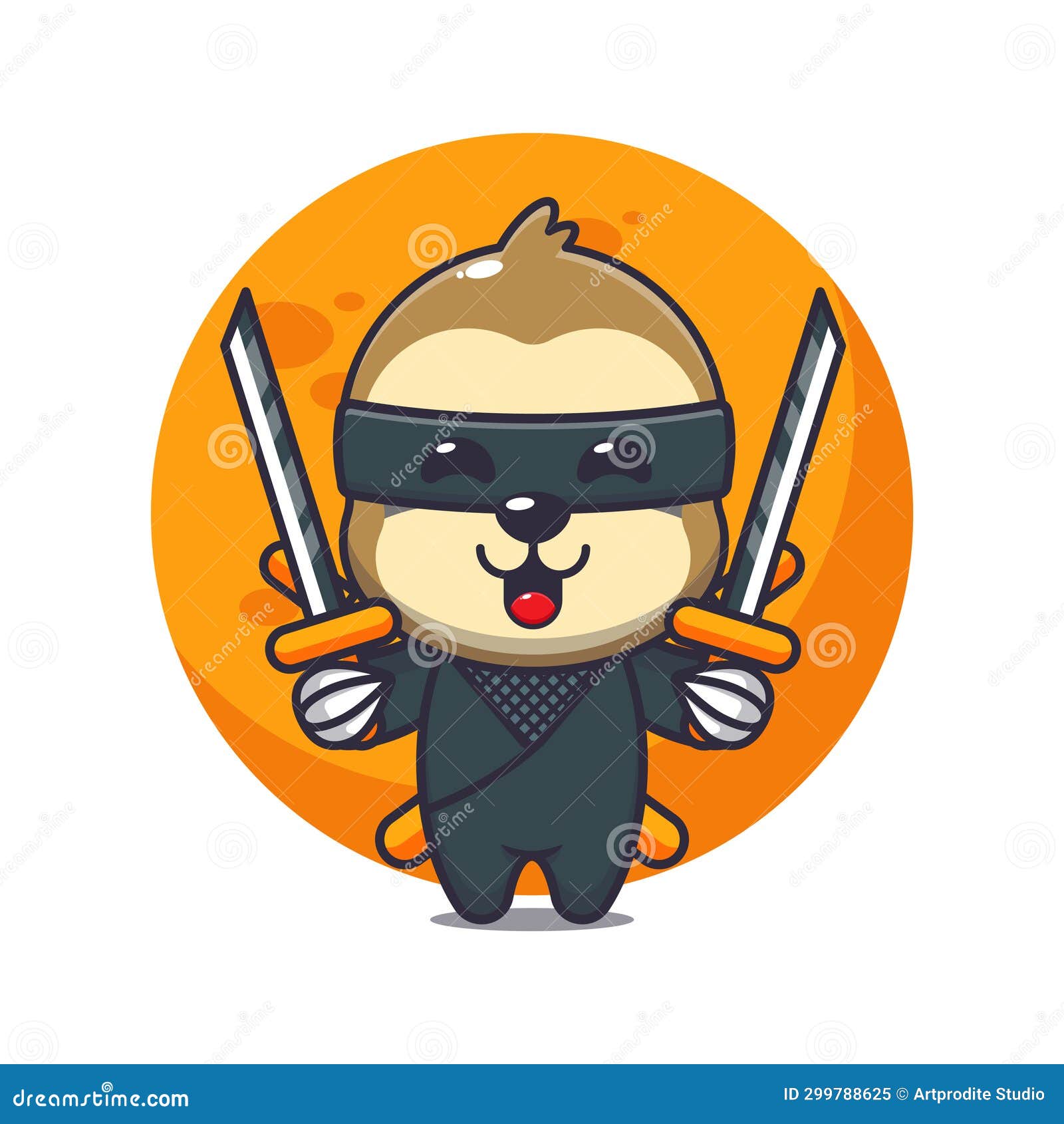 Cute Ninja Sloth Cartoon Vector Illustration. Stock Vector ...