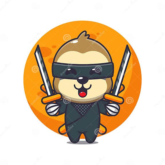 Cute Ninja Sloth Cartoon Vector Illustration. Stock Vector ...