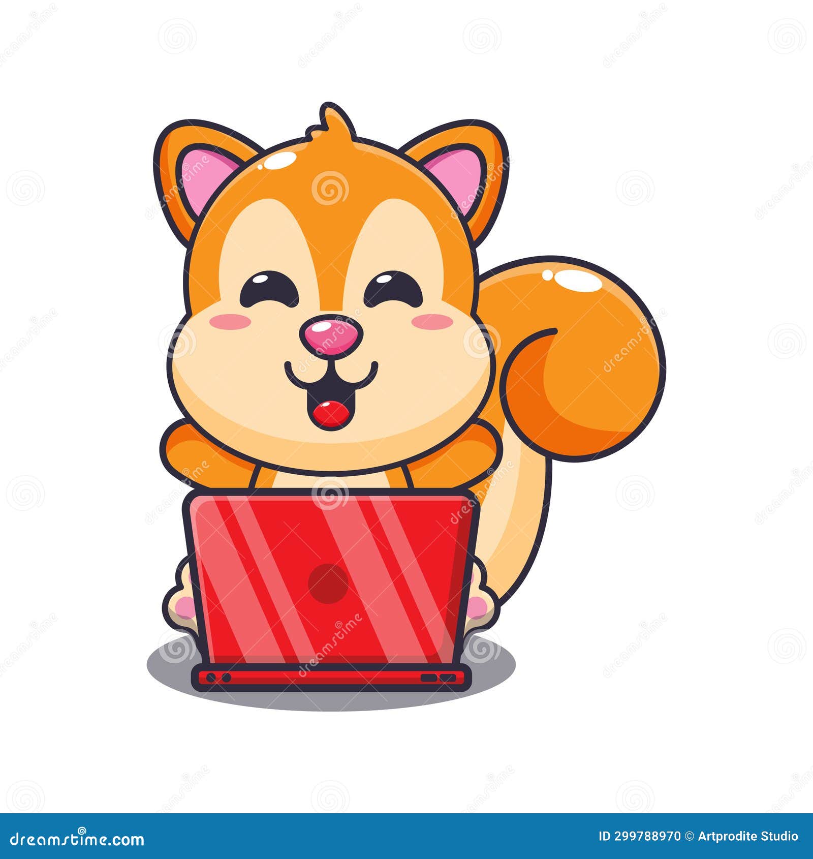 Cute Squirrel with Laptop Cartoon Vector Illustration. Stock Vector ...