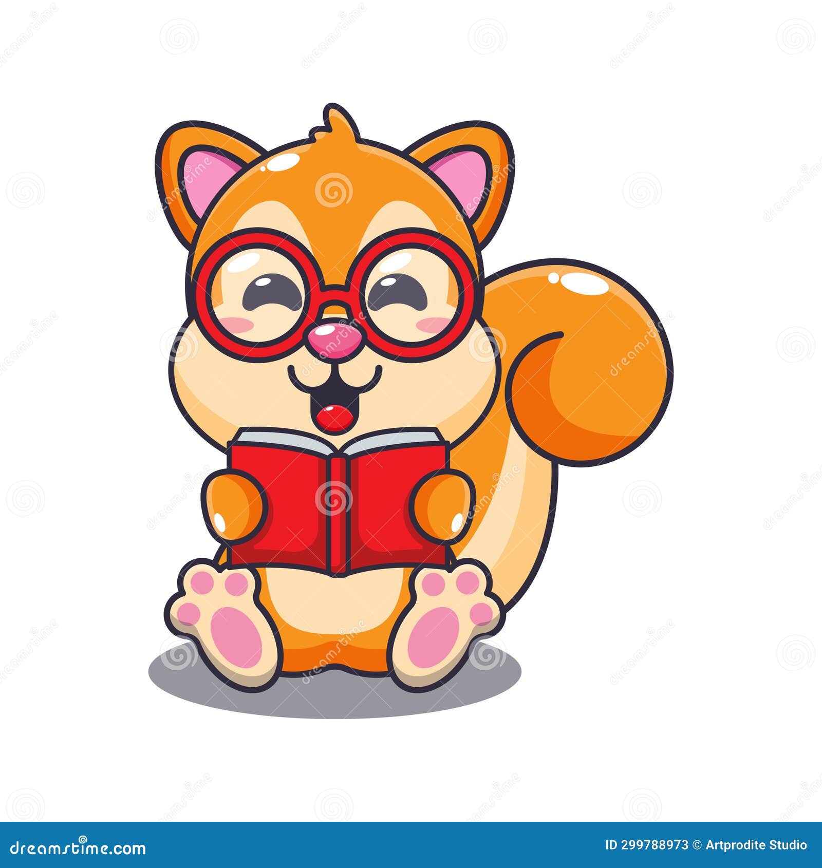Cute Squirrel Reading a Book Cartoon Vector Illustration. Stock Vector ...
