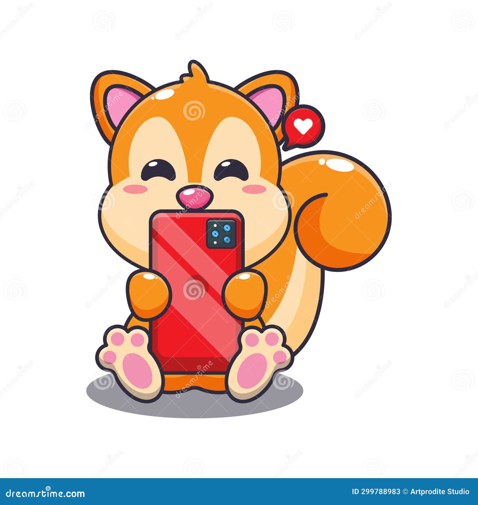 Cute Squirrel with Phone Cartoon Vector Illustration. Stock Vector ...