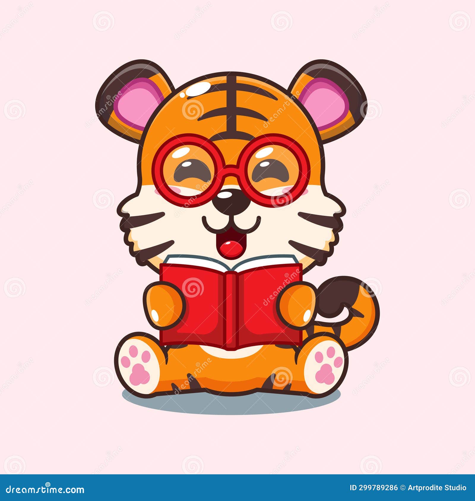 Tiger Reading a Book Cartoon Vector Illustration. Stock Vector ...