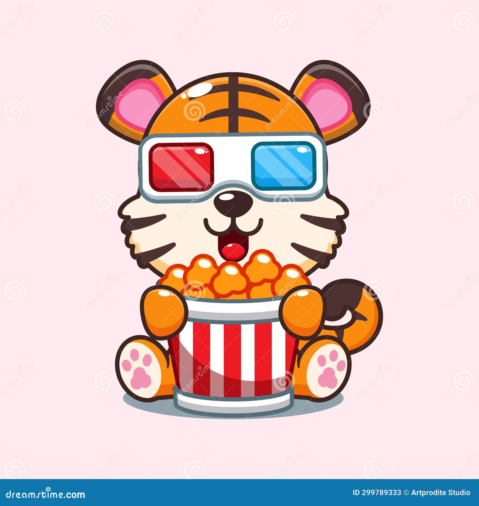 Tiger Eating Popcorn and Watch 3d Movie Cartoon Vector Illustration ...