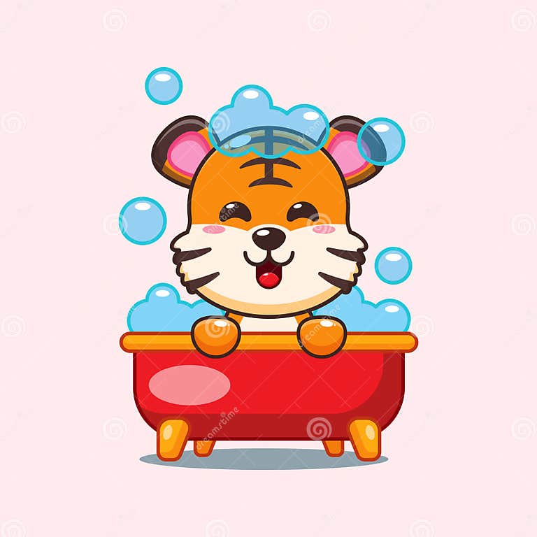 Tiger Taking Bubble Bath in Bathtub Cartoon Vector Illustration. Stock ...