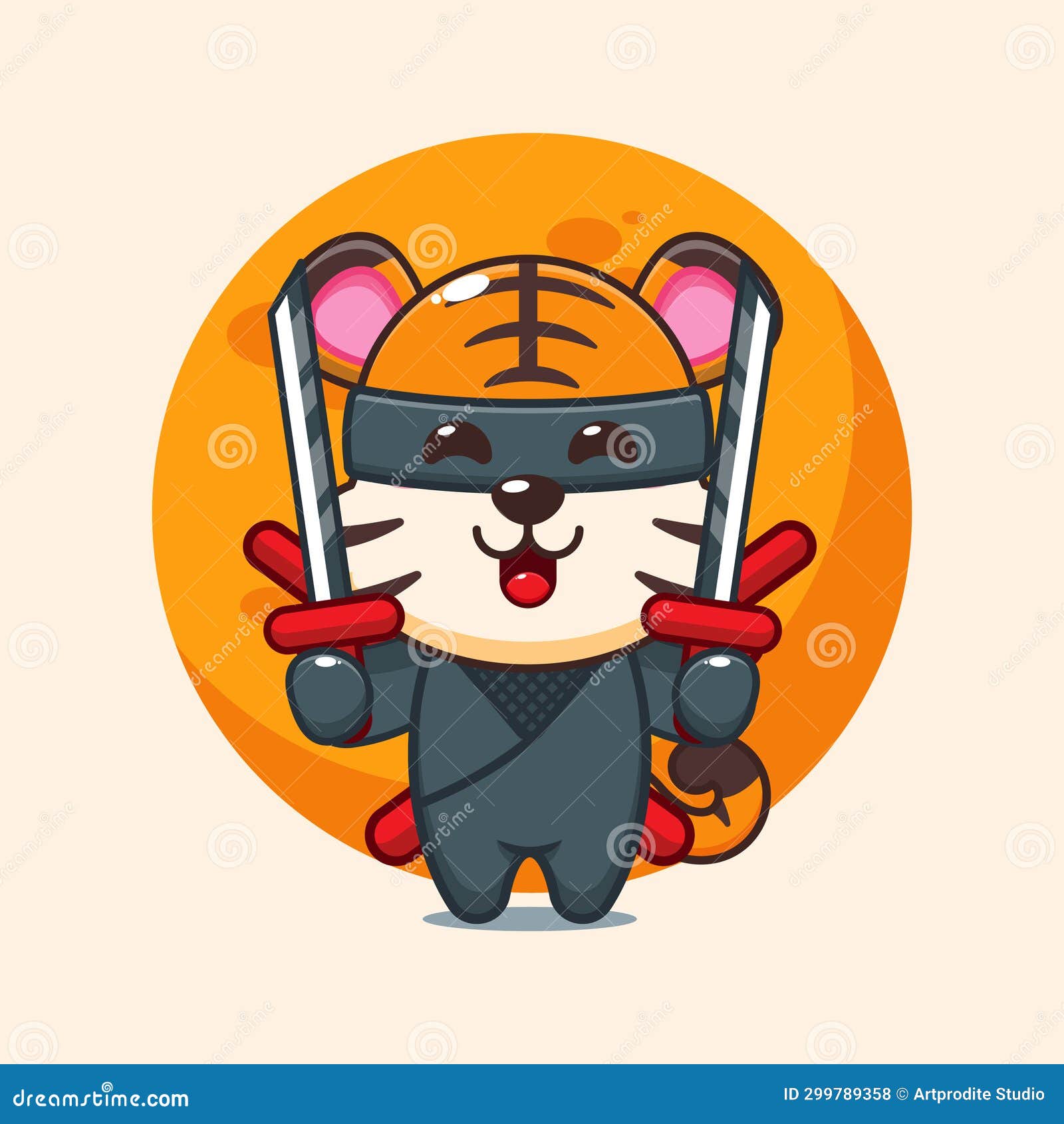 Ninja Tiger Cartoon Vector Illustration. Stock Vector - Illustration of ...