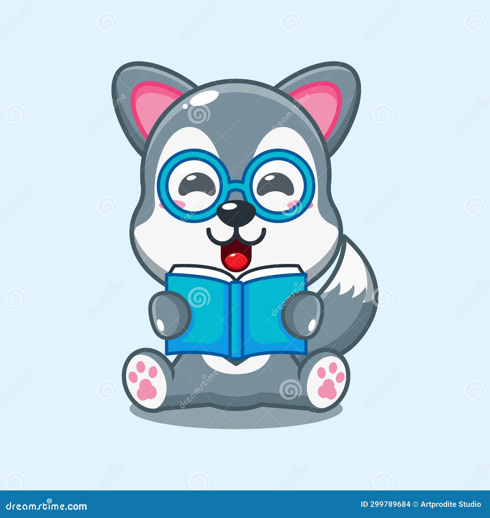 Wolf Reading a Book Cartoon Vector Illustration. Stock Vector ...