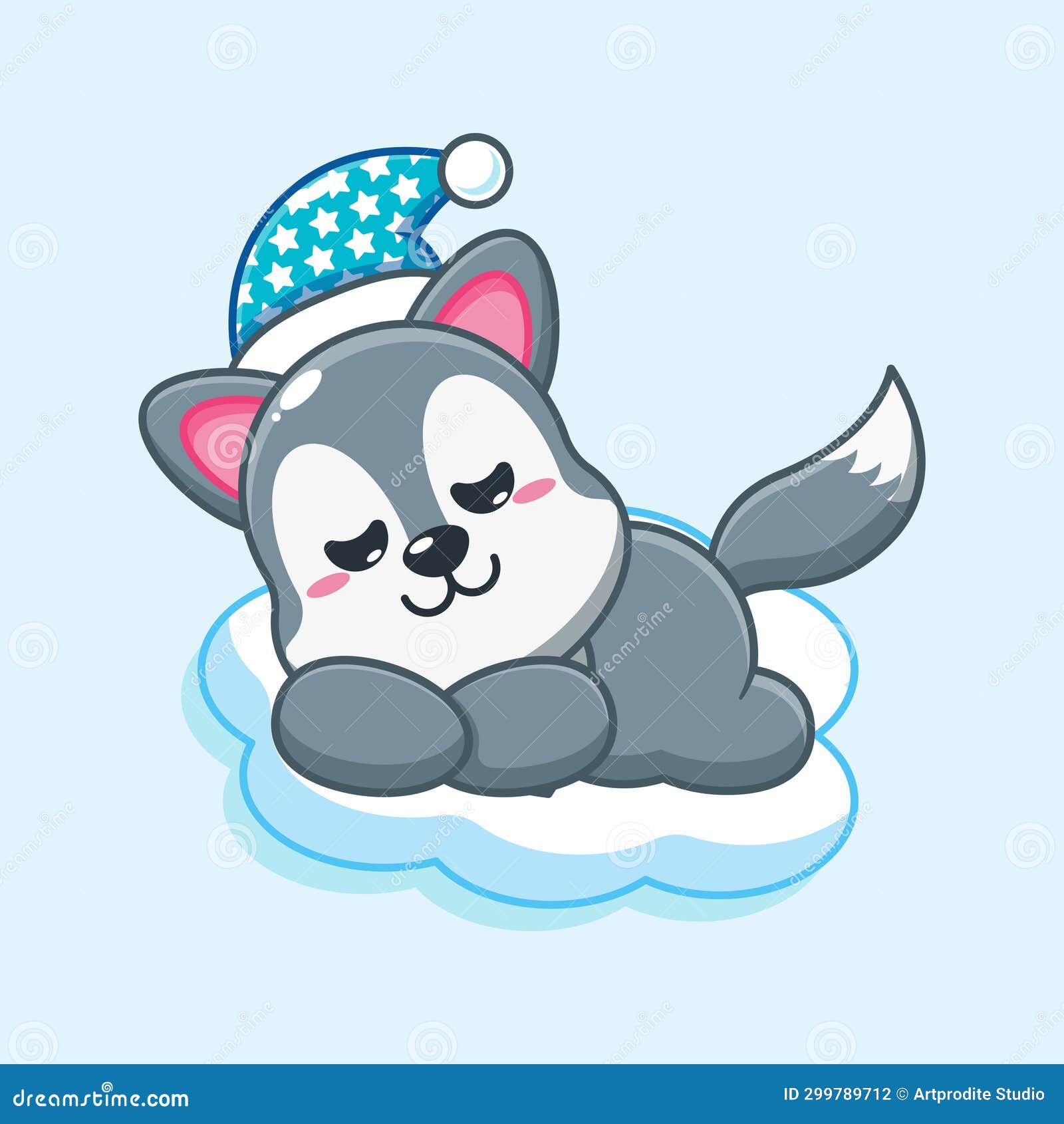 Sleeping Wolf Cartoon Vector Illustration. Stock Vector - Illustration ...