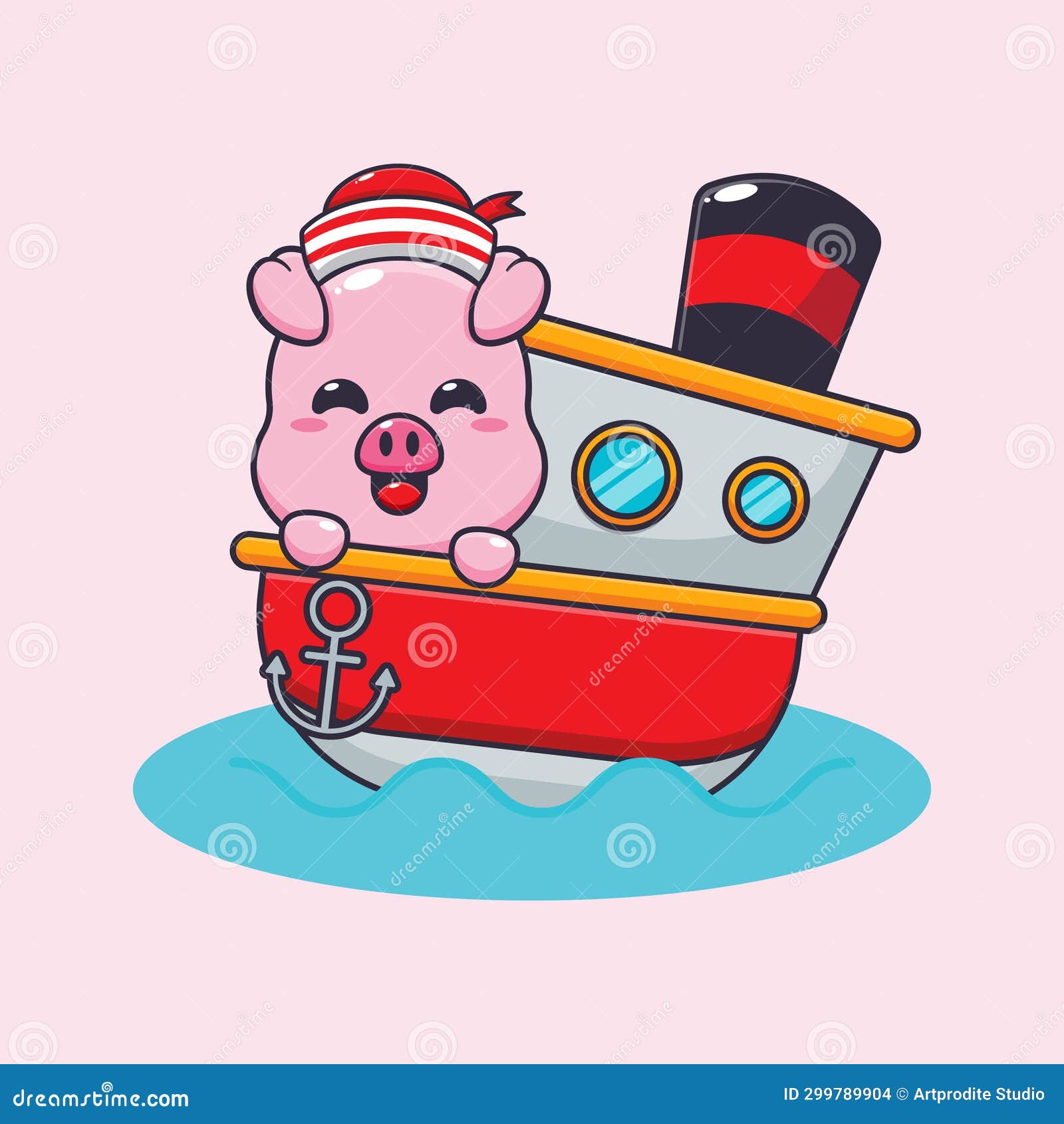 Cute Pig on the Ship Cartoon Vector Illustration. Stock Vector ...