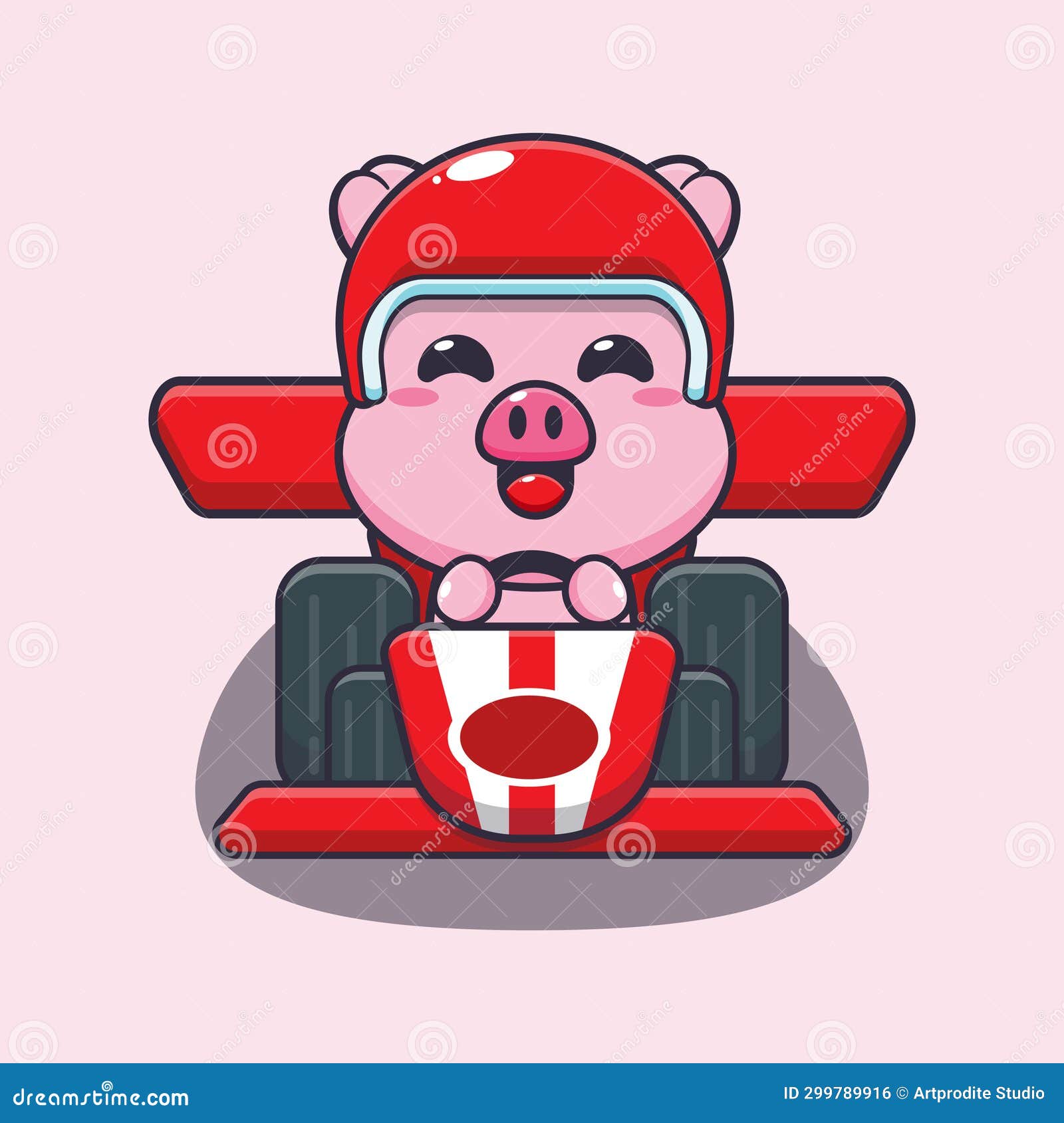 Cute Pig Riding Race Car Cartoon Vector Illustration. Stock Vector ...
