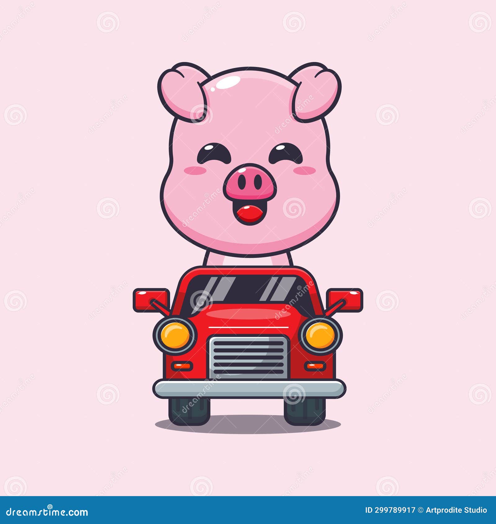 Cute Pig Ride on Car Cartoon Vector Illustration. Stock Vector ...