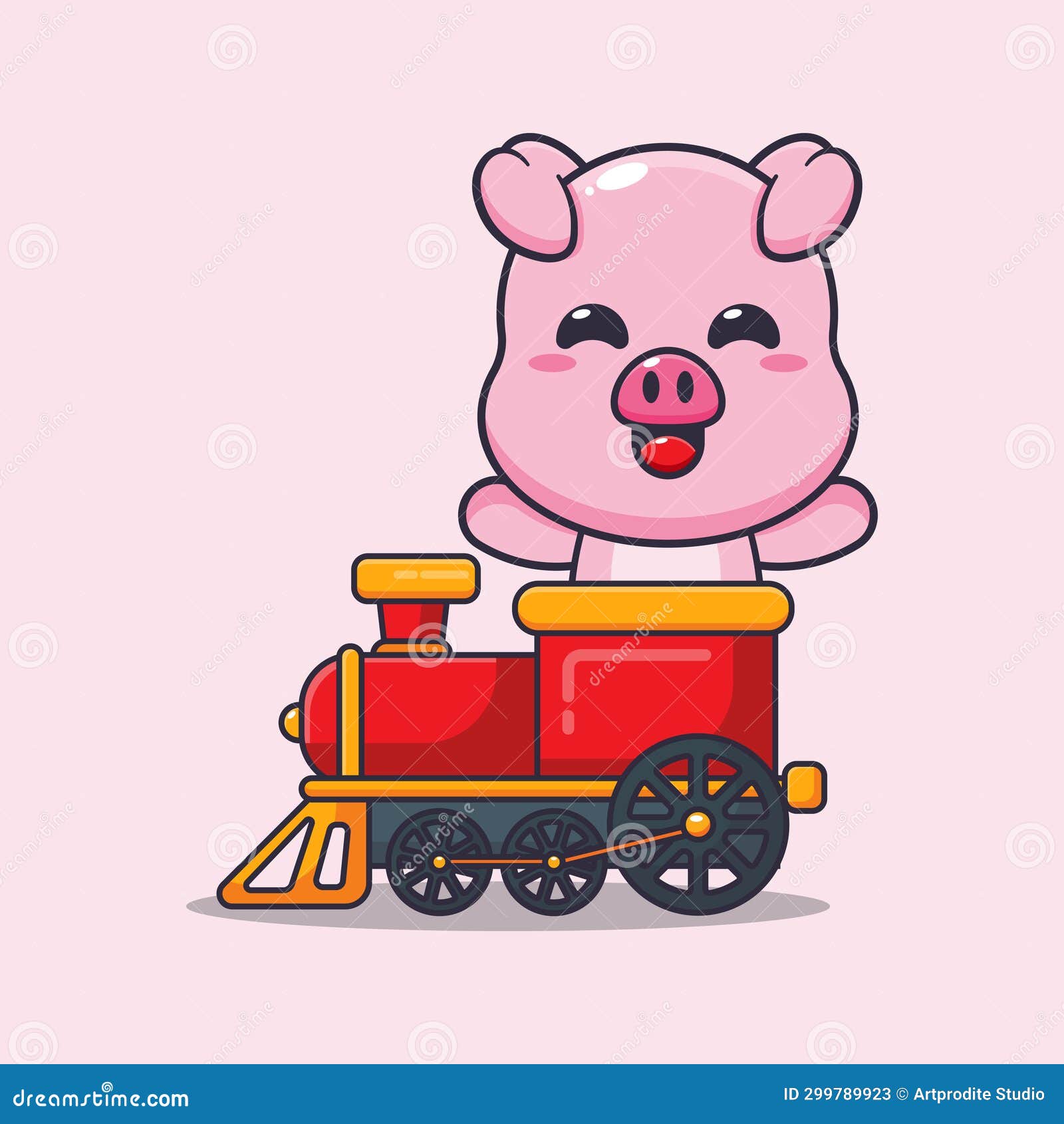 Cute Pig Ride on Train Cartoon Vector Illustration. Stock Vector ...