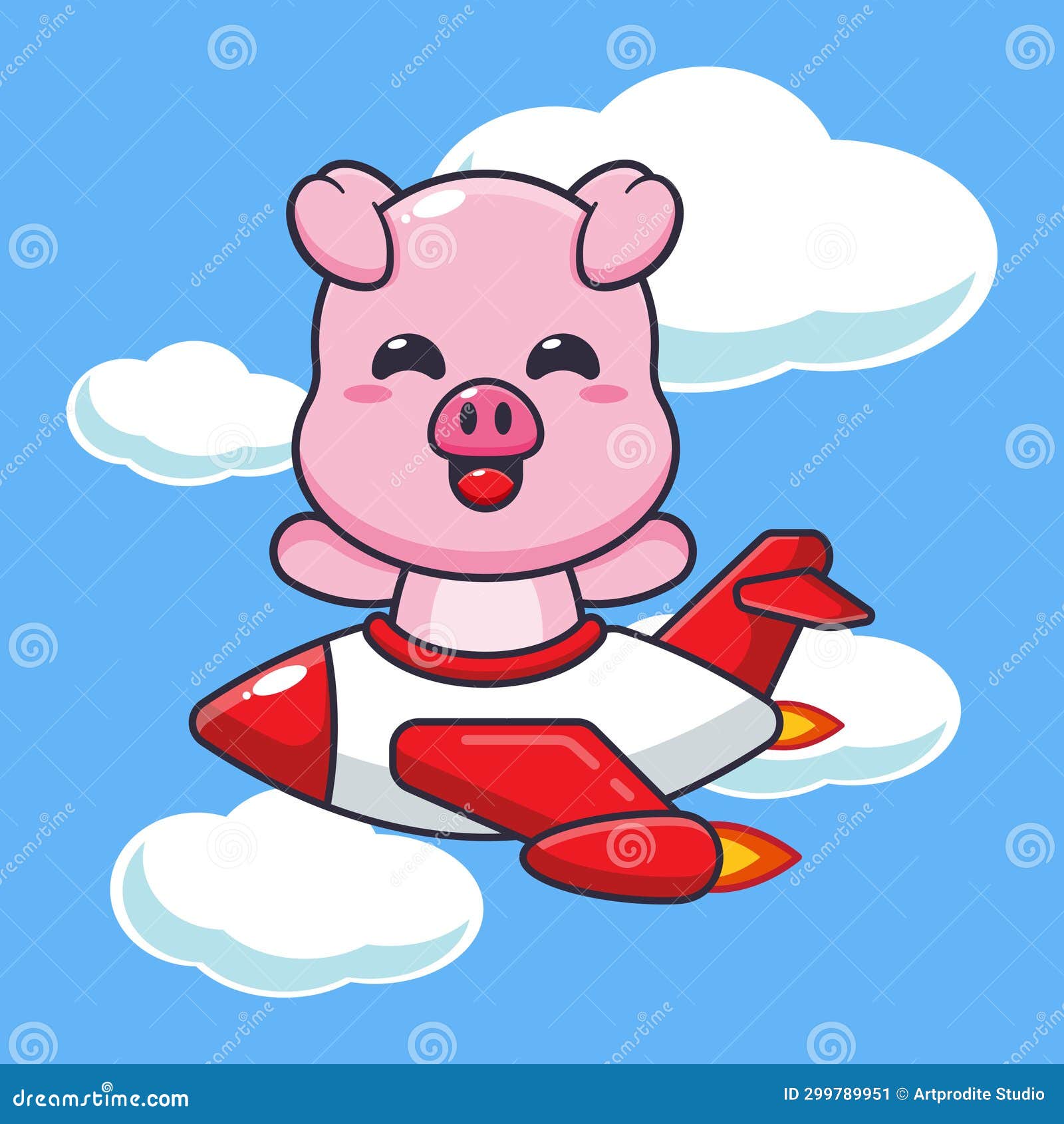 Cute Pig Ride on Plane Jet Cartoon Vector Illustration. Stock Vector ...