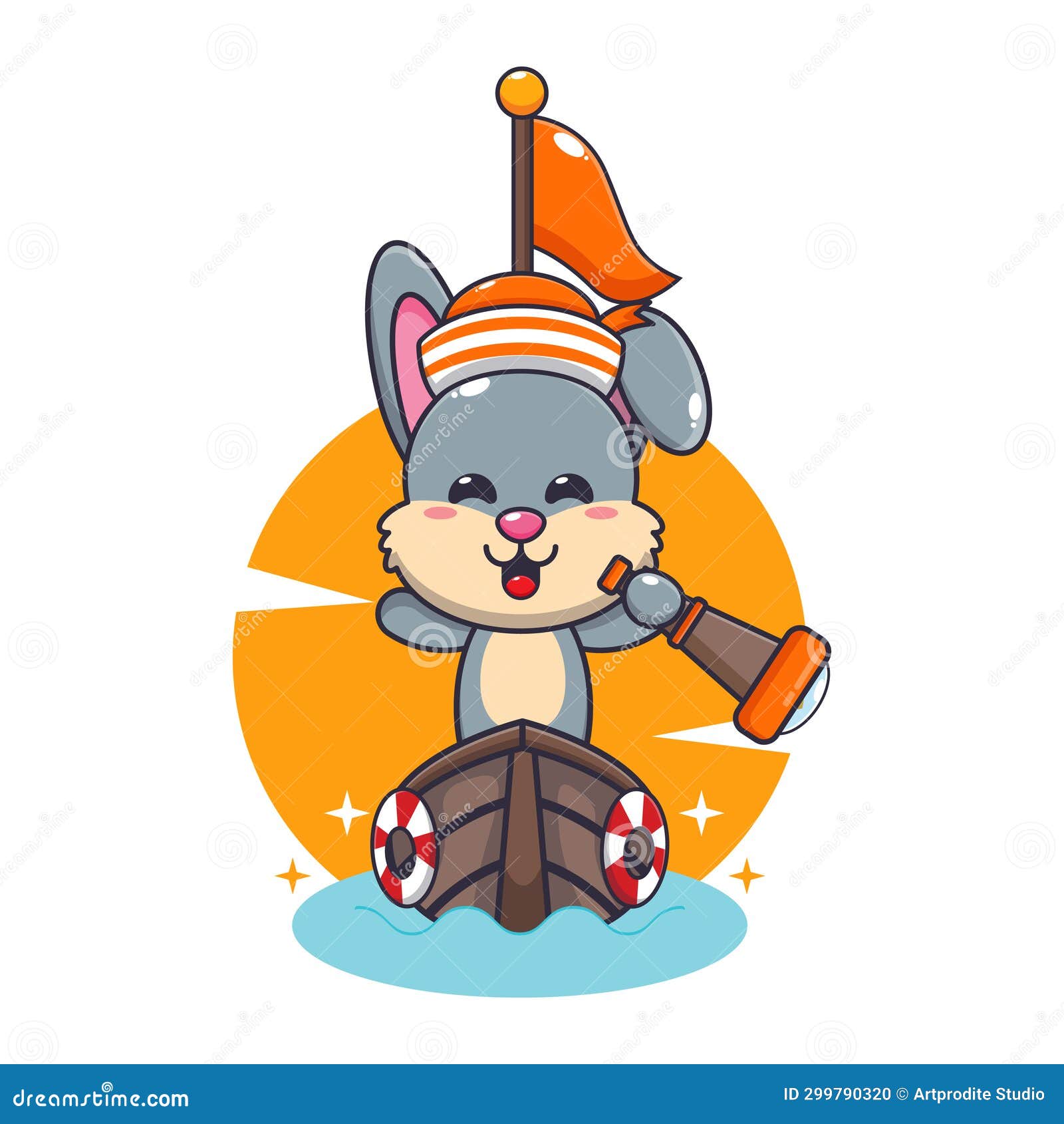 Cute Rabbit on the Boat Cartoon Vector Illustration. Stock Vector ...